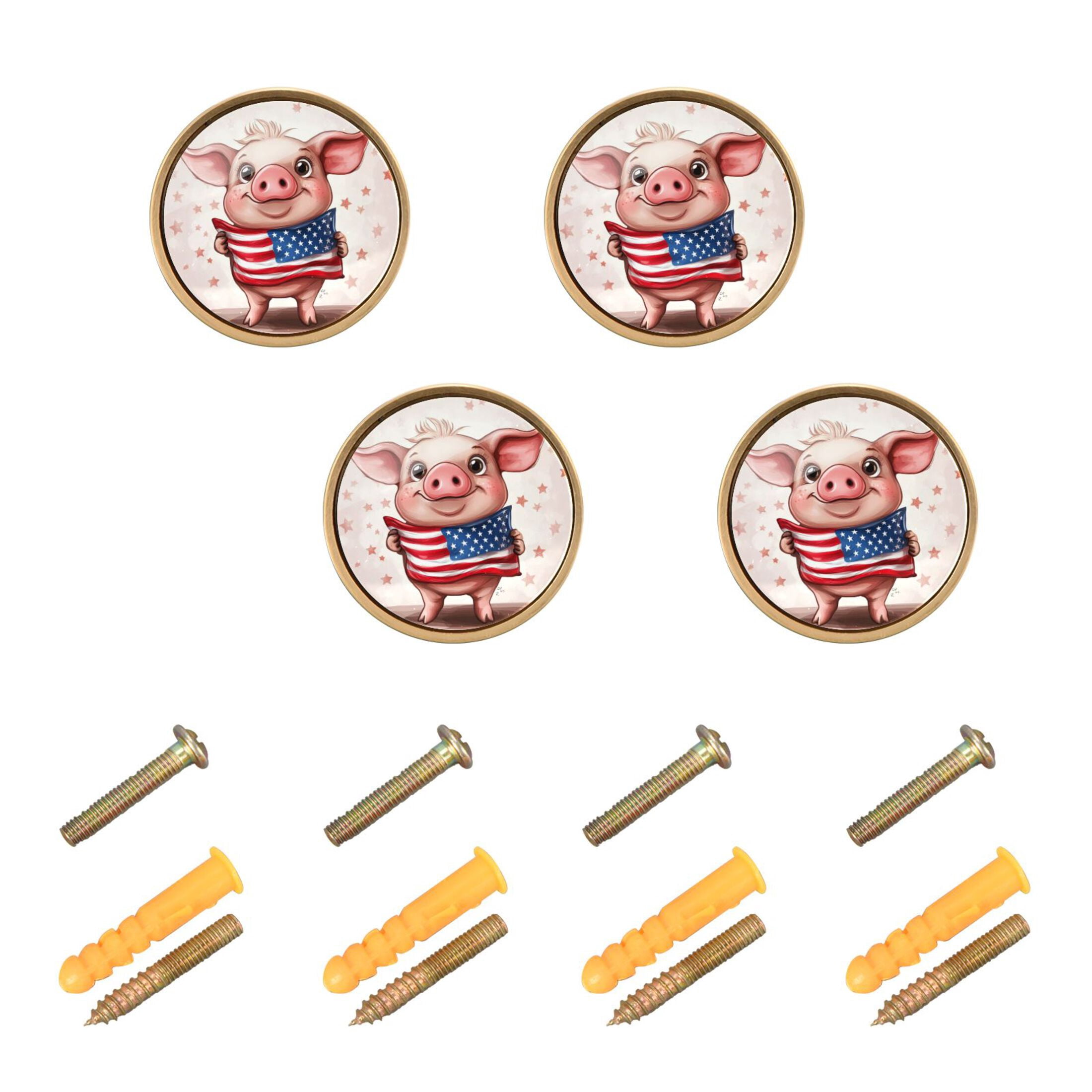 JIALIOU Kitchen Cabinet Knobs Round Zinc Drawer Pulls, Cartoon Pig with ...