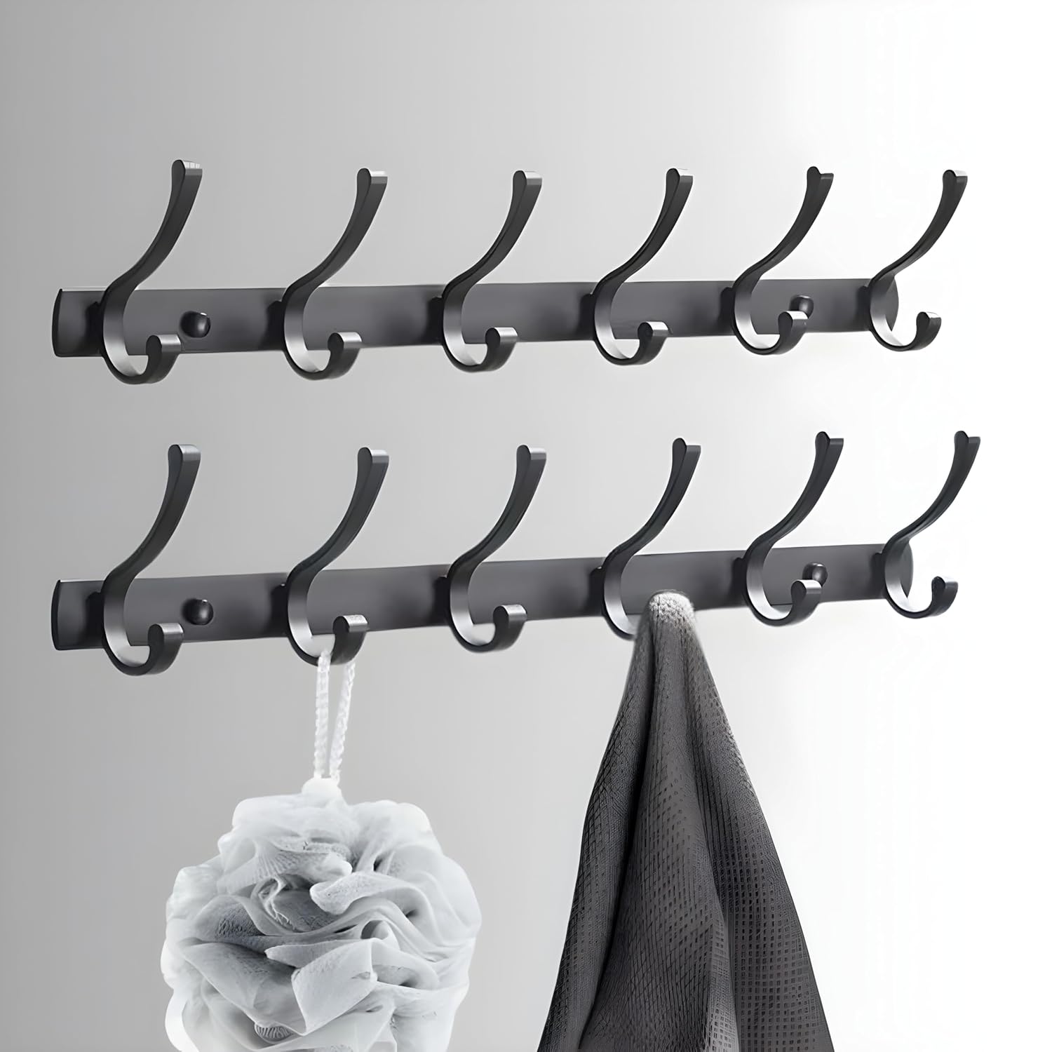 JIALTO 2 Pcs Wall Mounted Coat Rack with 6 Hooks Black Jacket and Towel ...