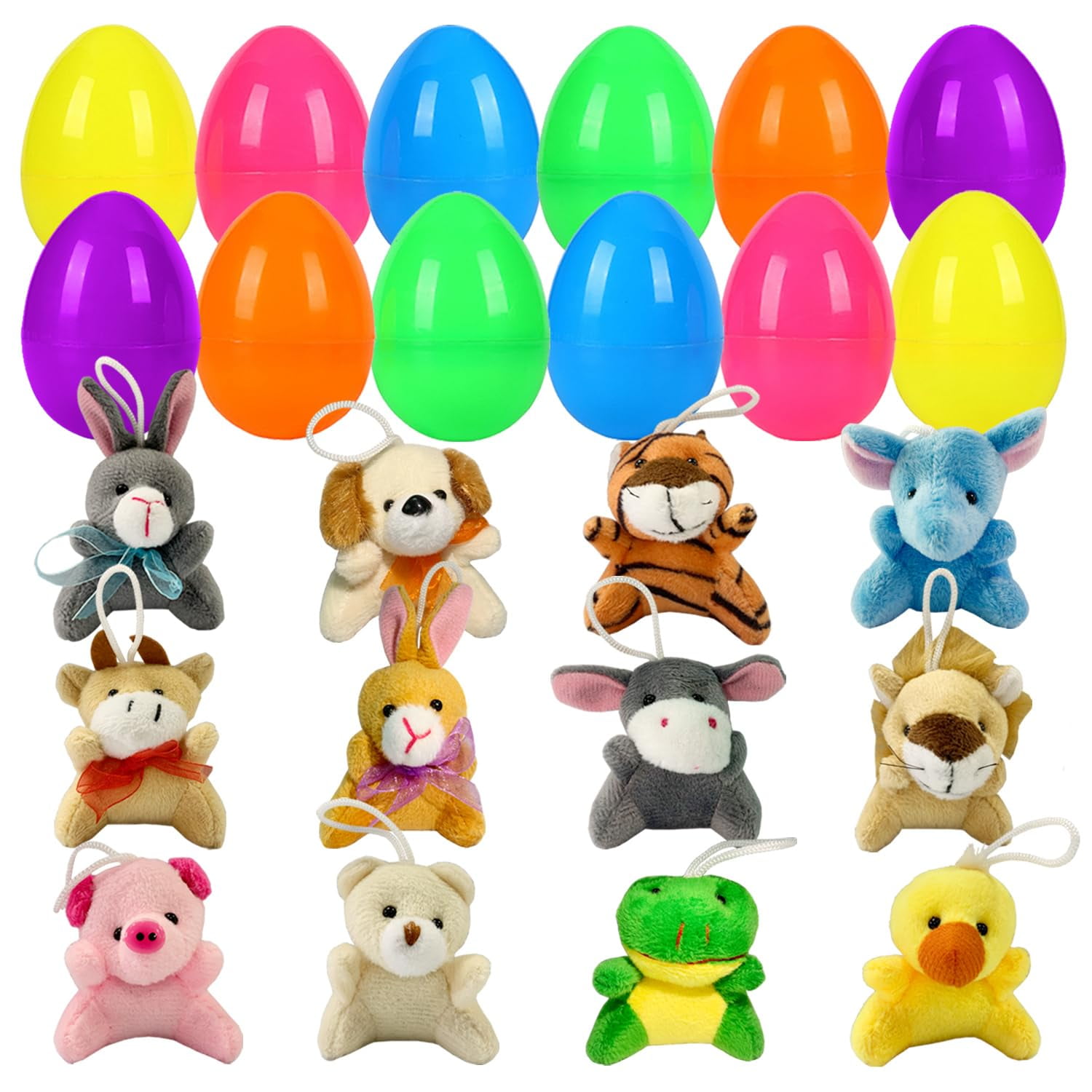 JIALWEN 12 Pack Filled Easter Eggs with Plush Animal, Easter Basket ...