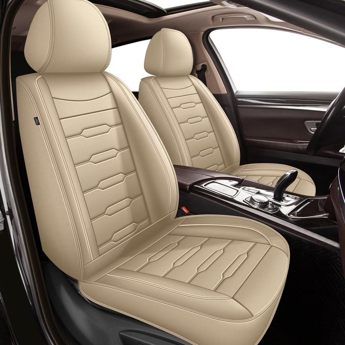 JIAMAOXIN Stylish Waterproof Fuax Leather 5 Front Rear Seat Covers Full ...
