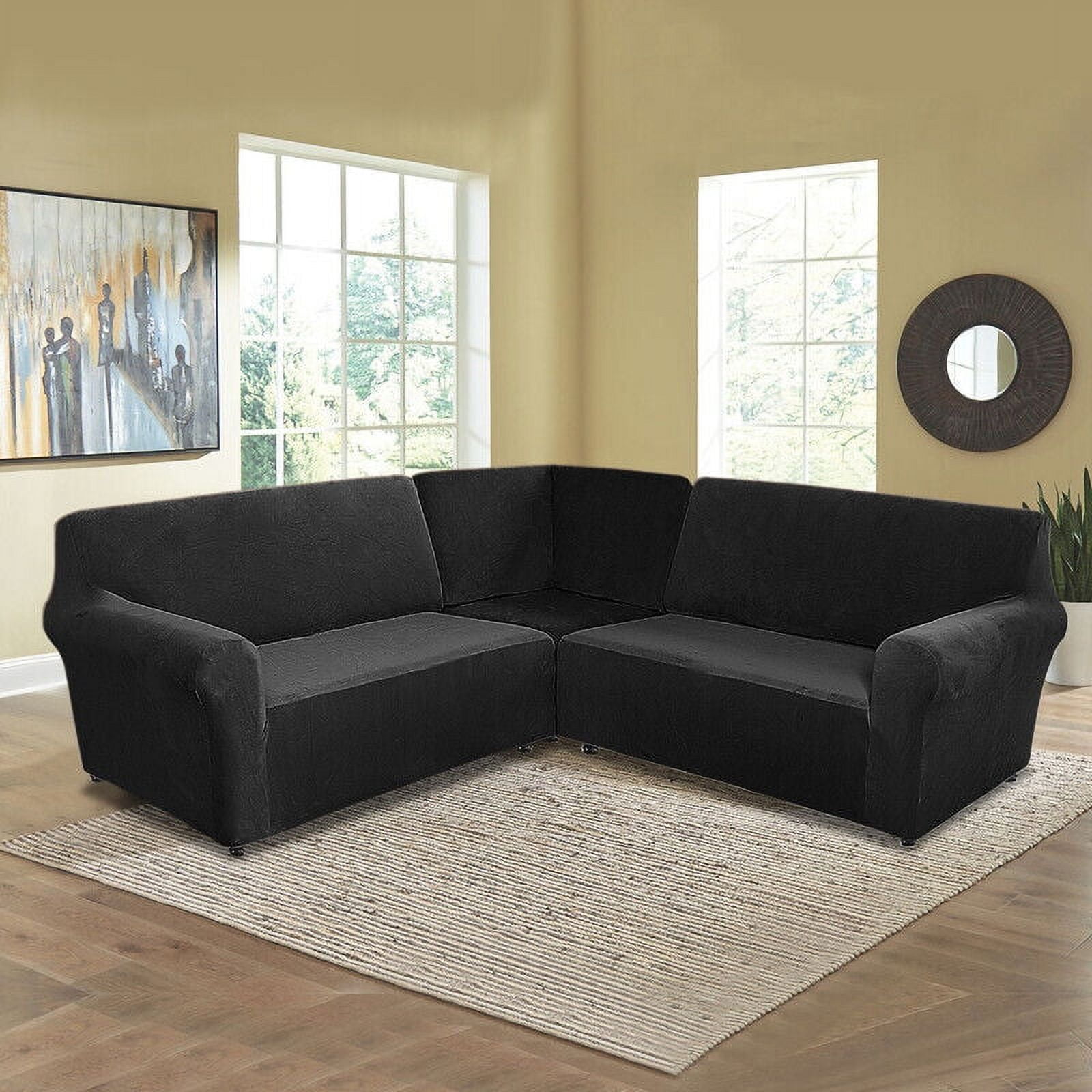 JIAN YA NA 3 Piece L Shape Velvet Stretch Sofa Cover Corner Sectional ...