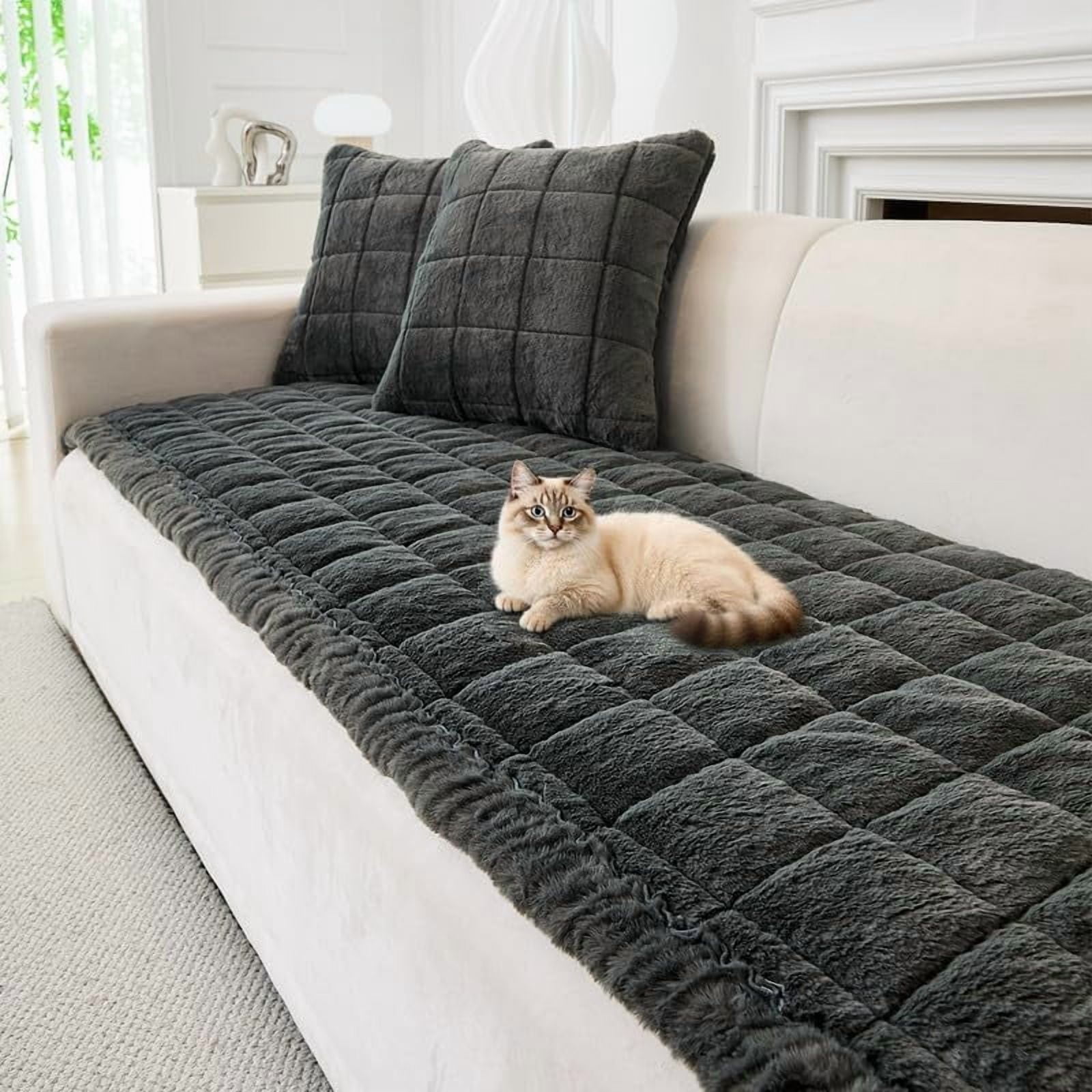 JIAN YA NA Fuzzy Sofa Cover Protective Mat, Non-Slip Sofa Slipcover ...