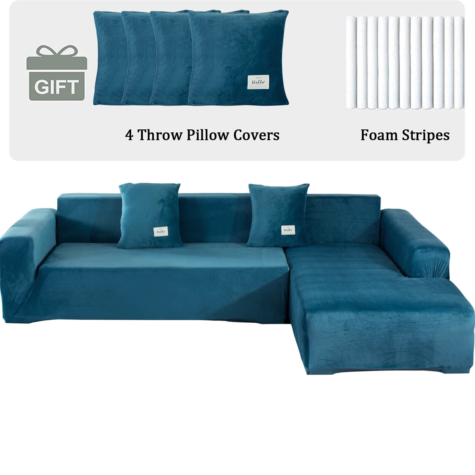 JIAN YA NA L Shape 3+4 Seater Stretch Velvet Couch Cover w/4 Pillowcase ...