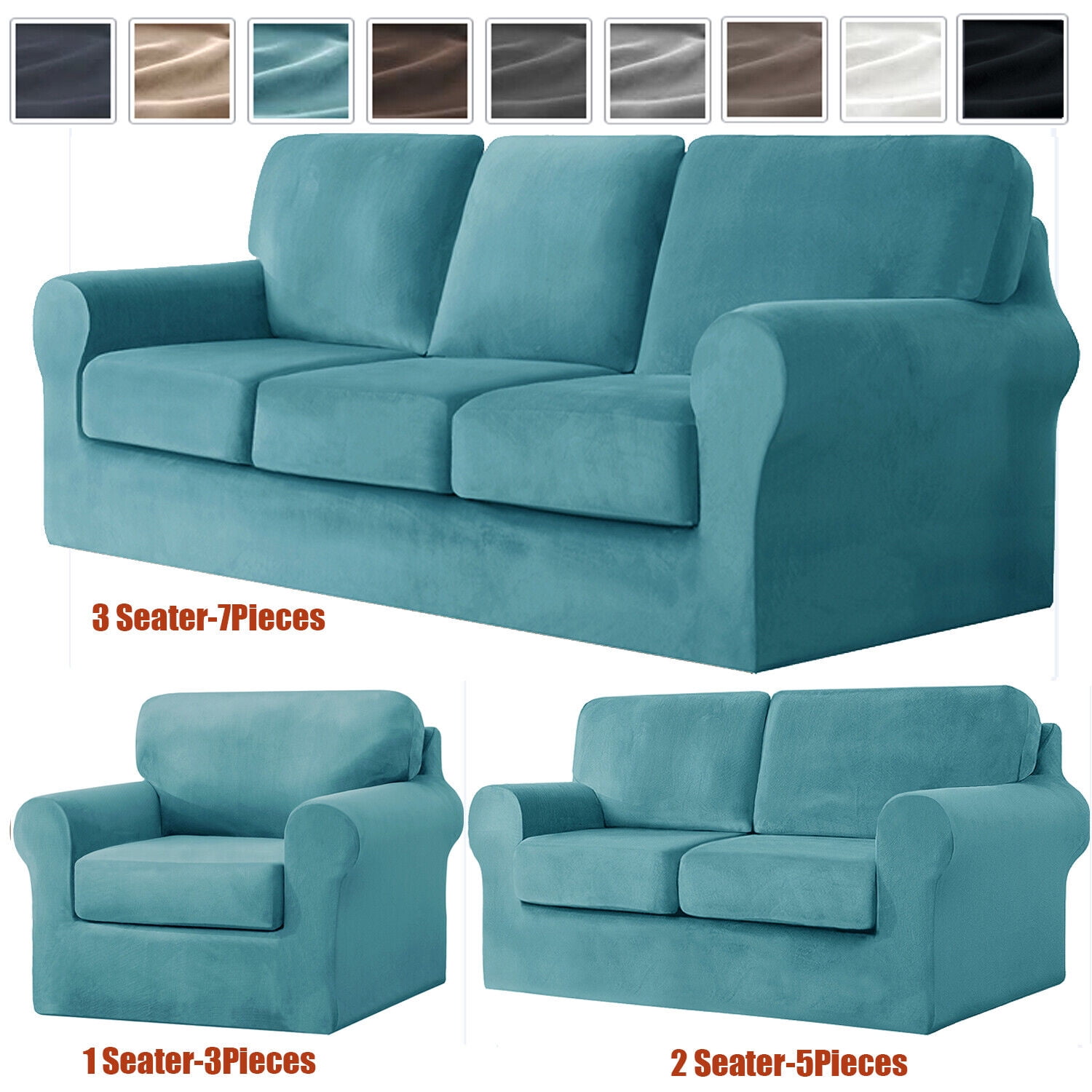 Jian Ya Na Stretch Anti-Slip Velvet 7-Piece T-Shaped Sofa Slipcover ...