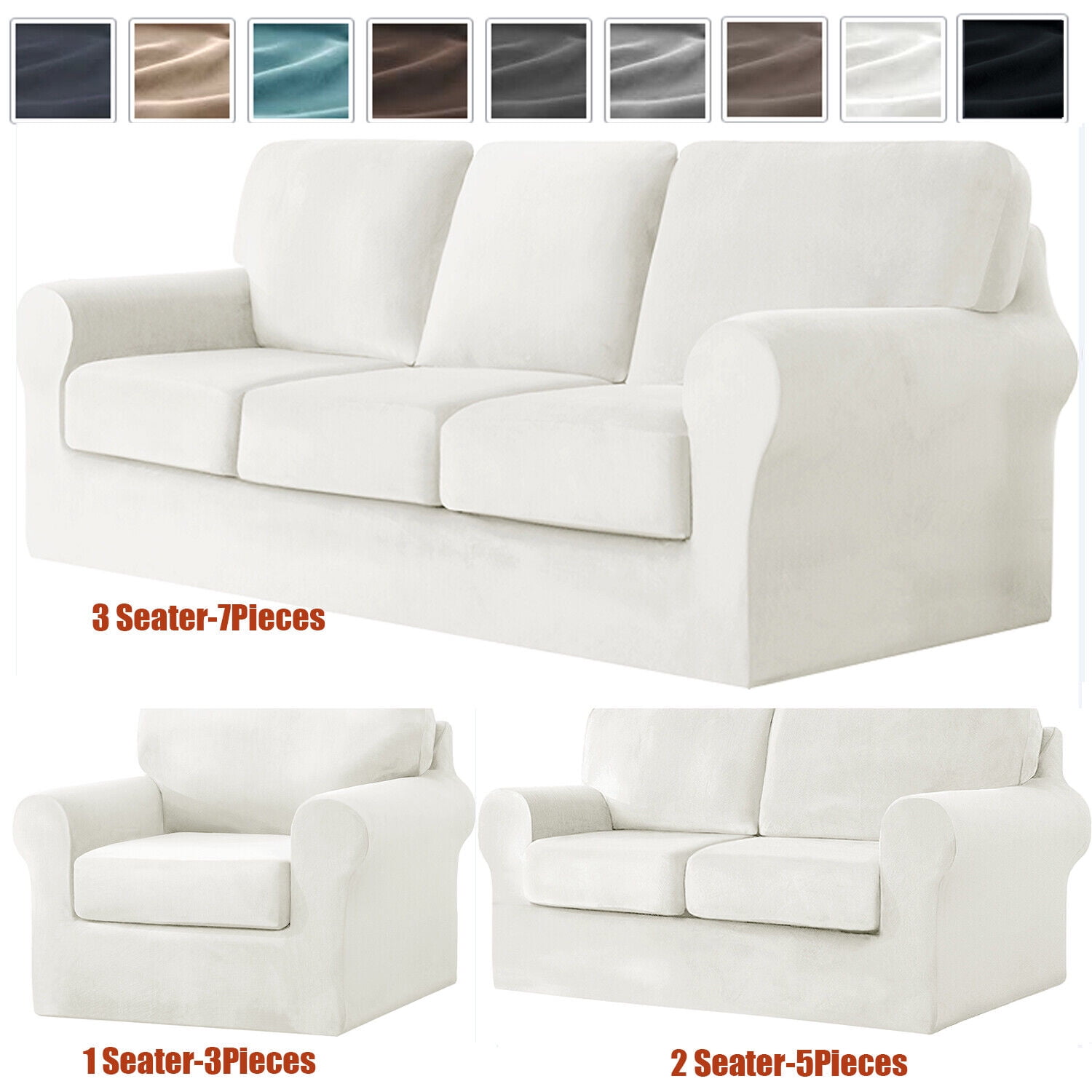 Jian Ya Na Stretch Velvet Anti-Slip 7-Piece T-Shaped Sofa Slipcover ...