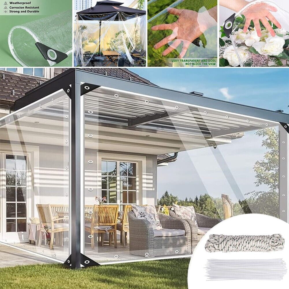 JIAN YA NA Transparent PVC Tarpaulin, Outdoor Waterproof Clear Tarp ...