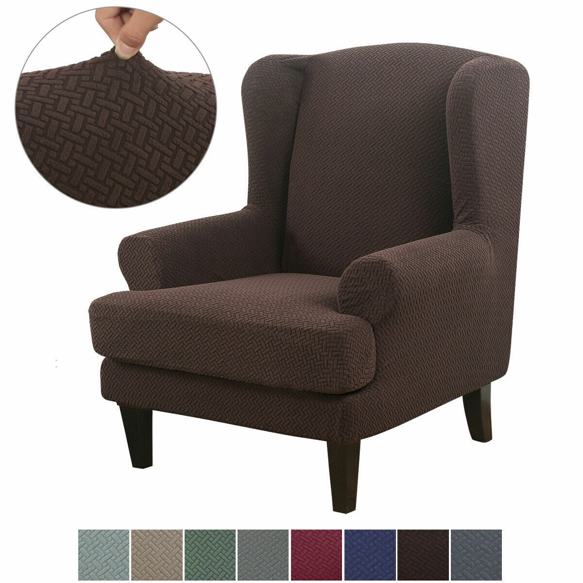 JIAN YA NA High Stretch Wingback Armchair Cover with Separate Cushion ...
