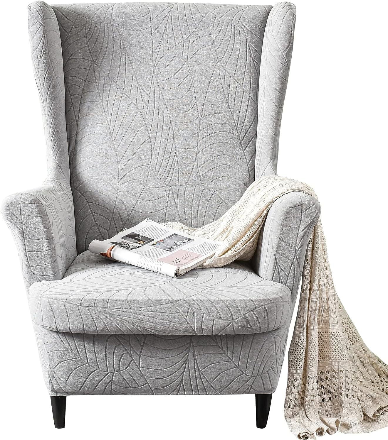 JIAN YA NA Wingback Chair Covers 2 Piece Set - 2IN1 Design Armchair ...