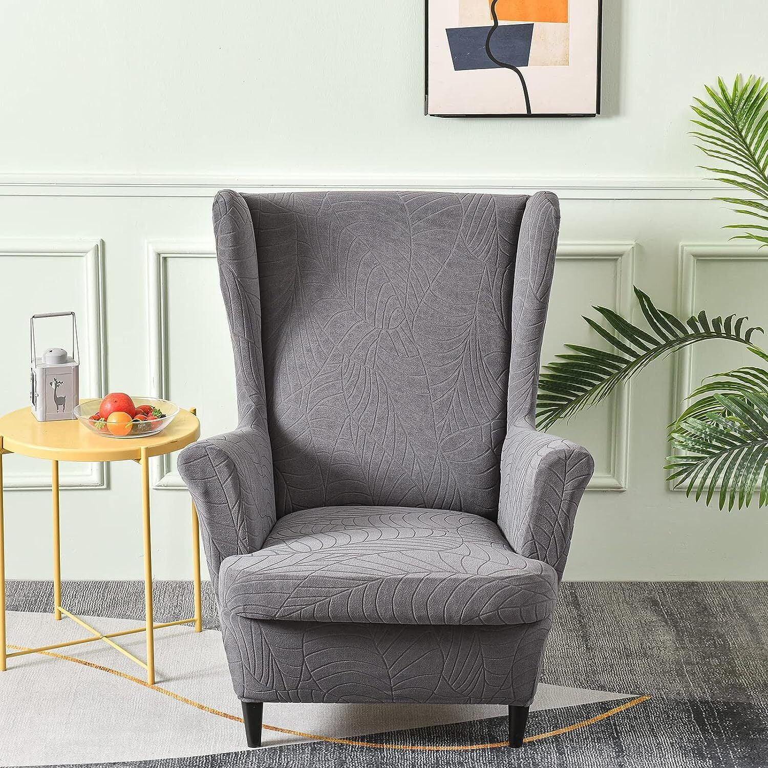JIAN YA NA Wingback Chair Covers 2 Piece Set - 2 IN 1 Design Armchair ...