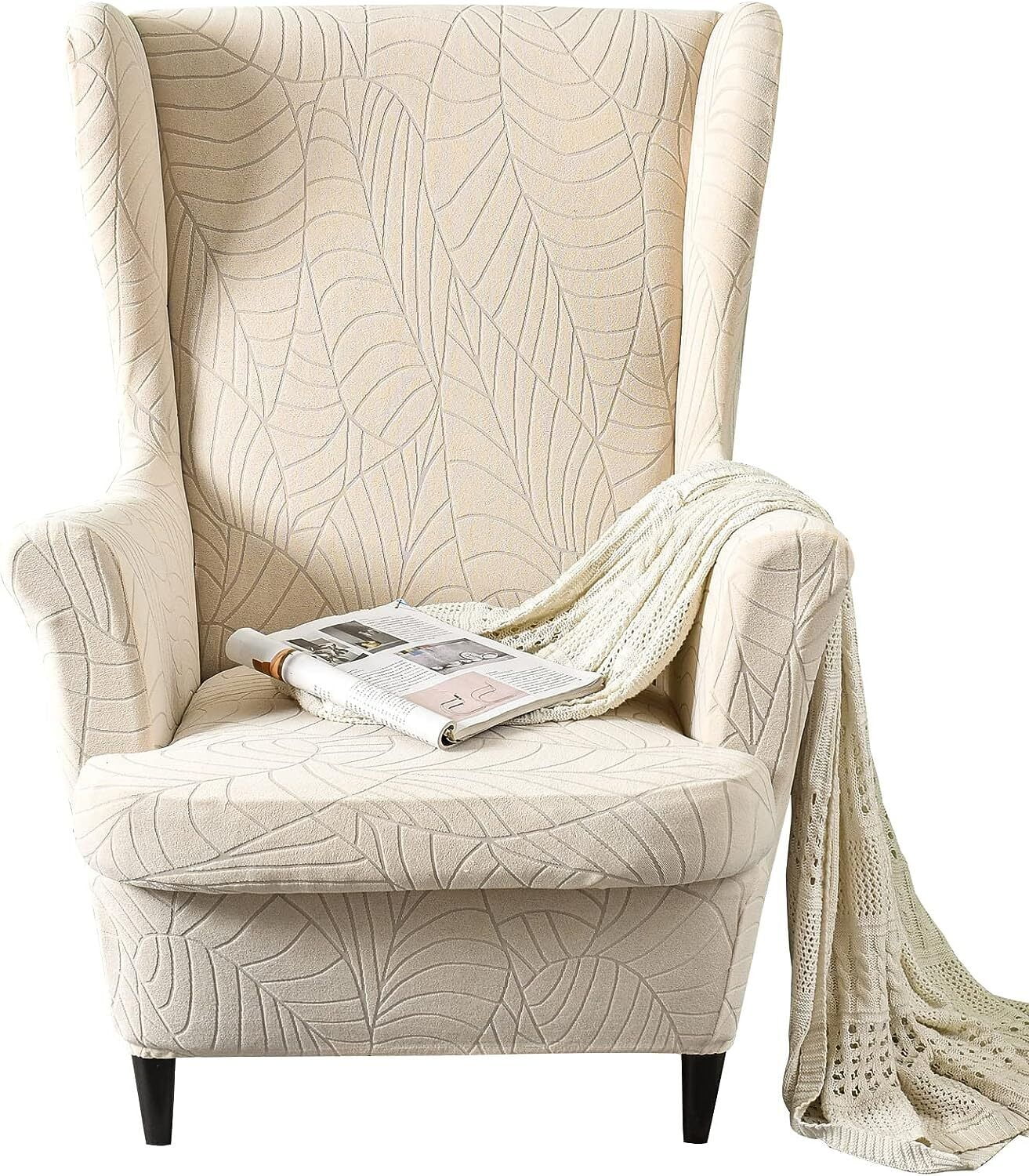 JIAN YA NA Wingback Chair Covers 2 Piece Set - 2 IN 1 Design Armchair ...