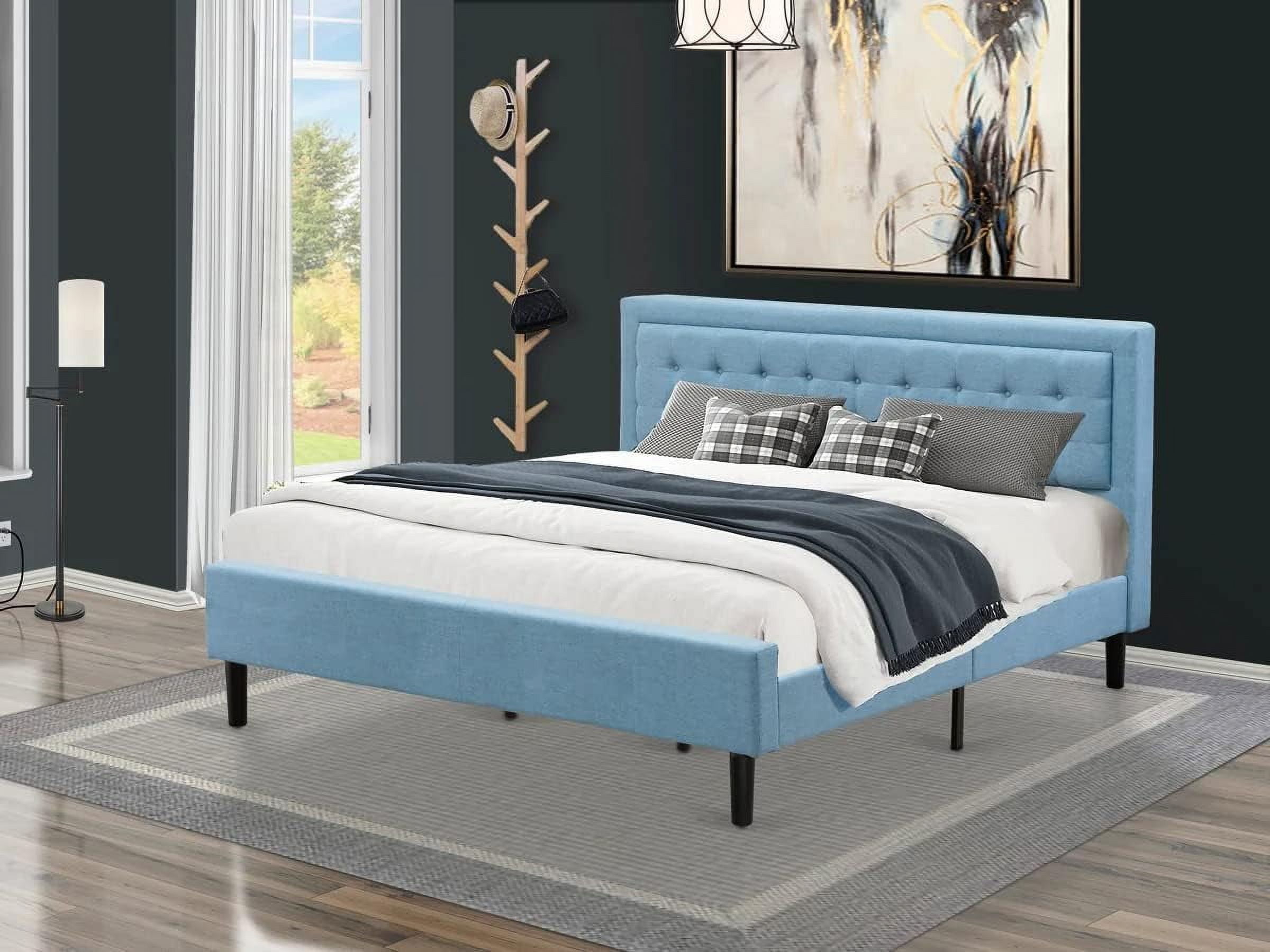 JIANBIAO FNF-11-K Platform King Bed Frame - Denim Blue Linen Fabric ...