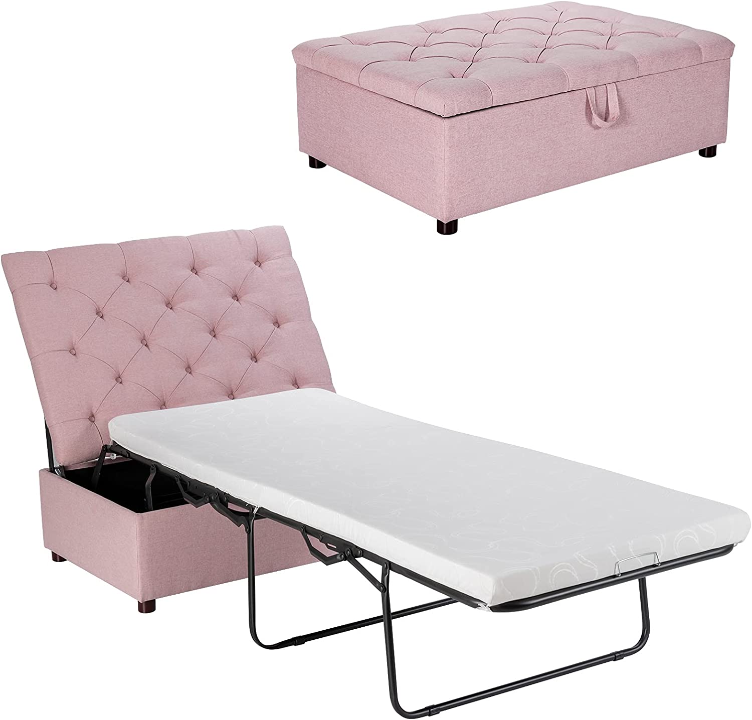 JIANBIAO Folding Ottoman Sleeper Chair Bed with Mattress, Convertible ...