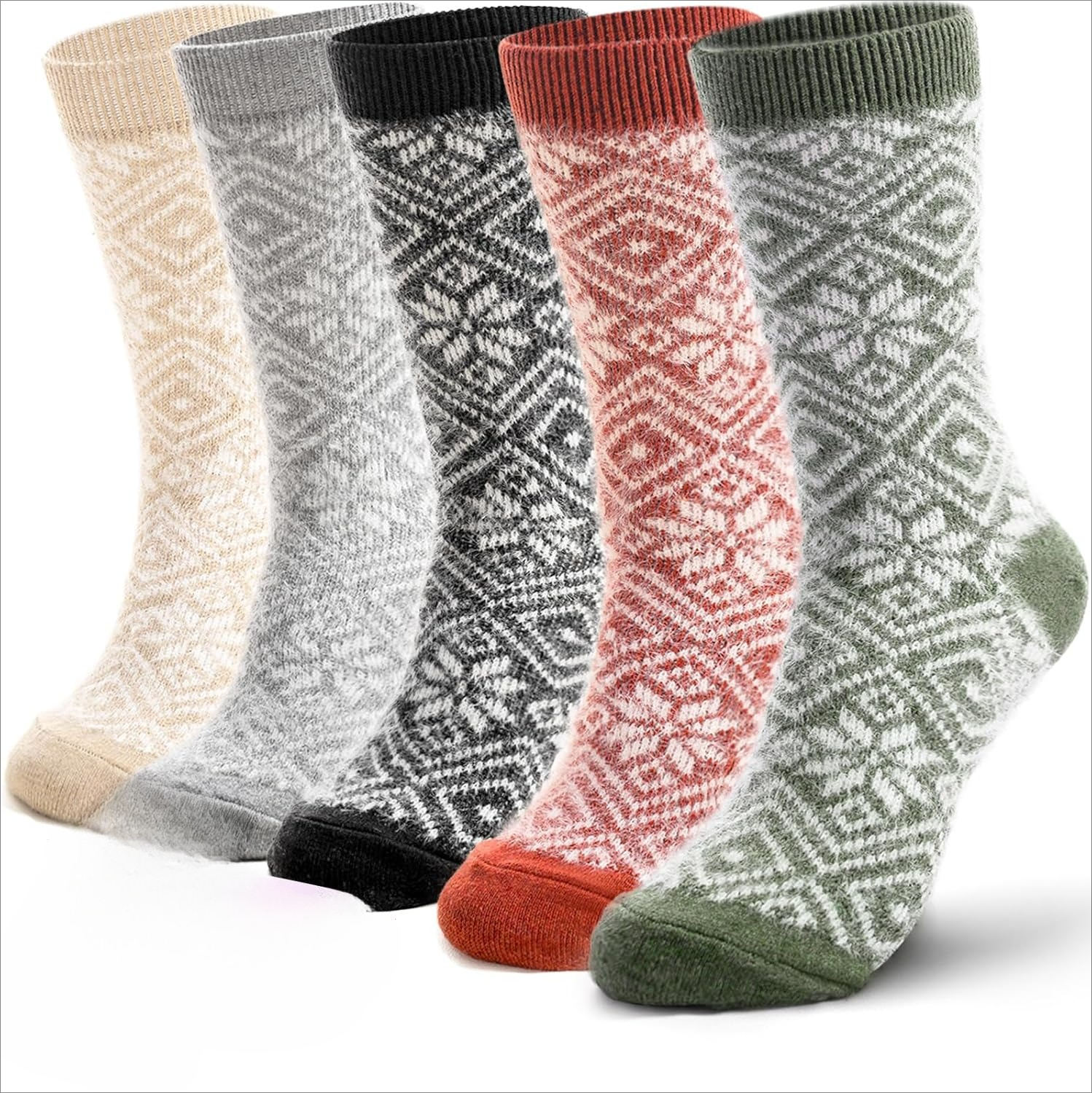 JIANFANG 5 Pack Women Thick Soft Warm Fuzzy Socks Winter Wool Fluffy ...