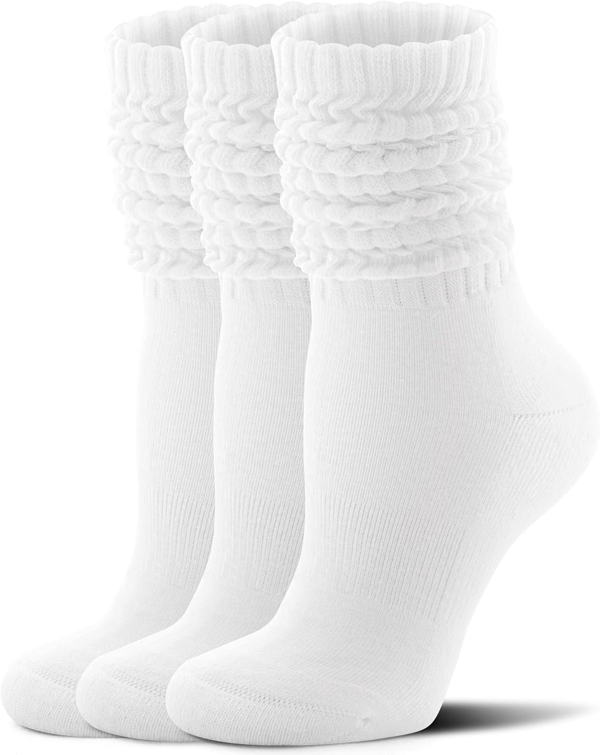 JIANFANG Slouch Socks for Women, 3 Pairs Soft Cotton Knee High Scrunch ...