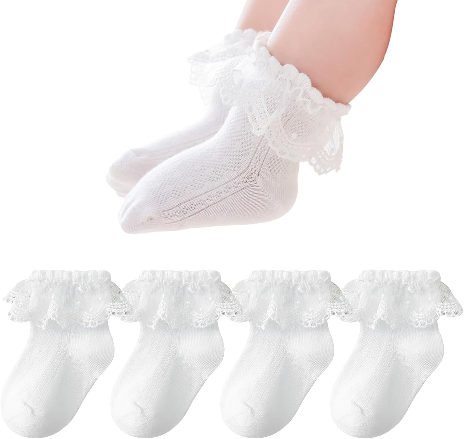 JIANFANG Toddler Lace Socks Girls Ruffle Eyelet Frilly Princess for ...