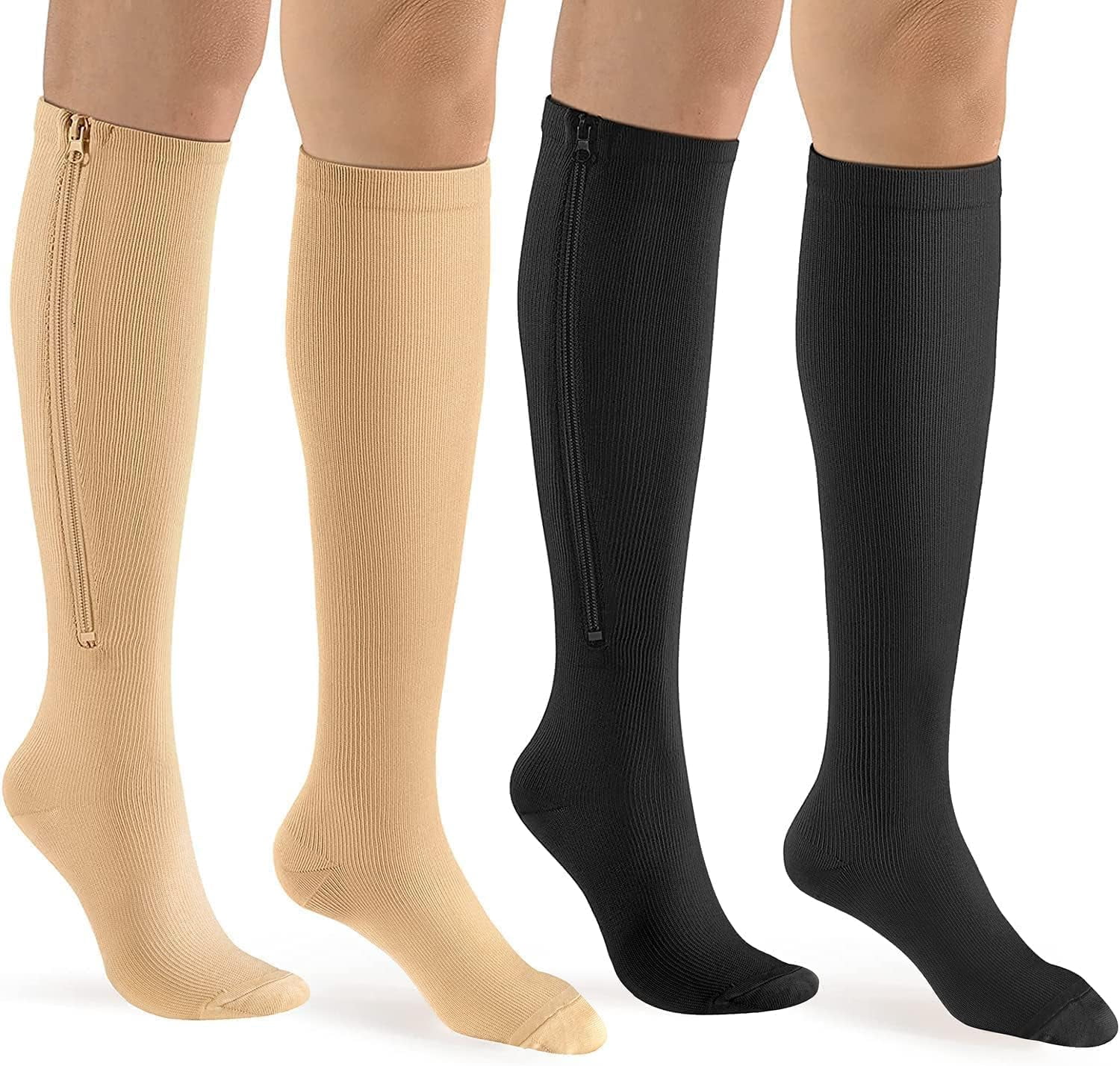 JIANFANG Zipper Close Toe Compression Socks for Women and Men 2 Pairs ...