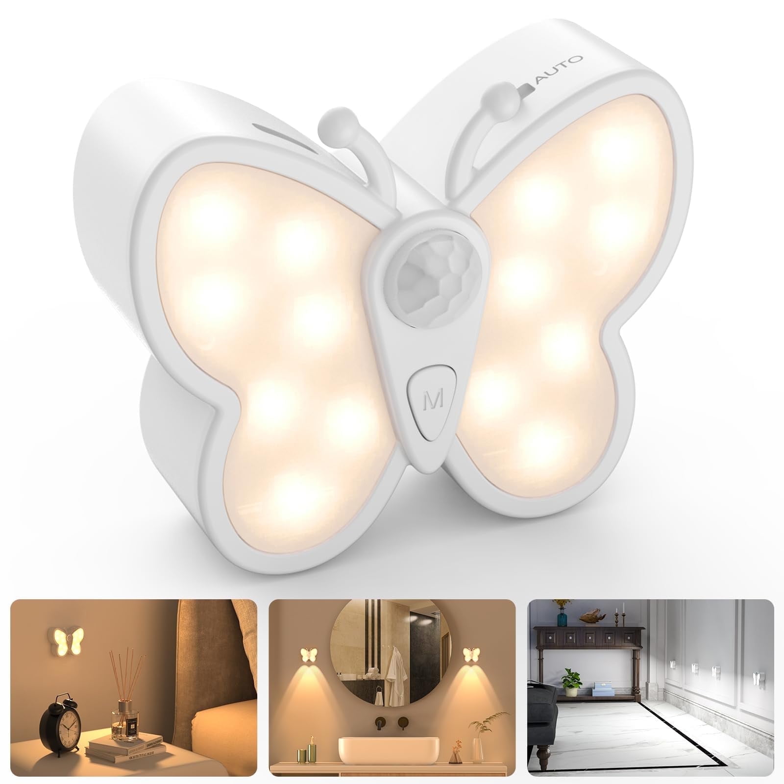 JIANIYA Rechargeable Motion Sensor Night Lights, 2 Pack, Warm White Ambient Lighting, USB ...