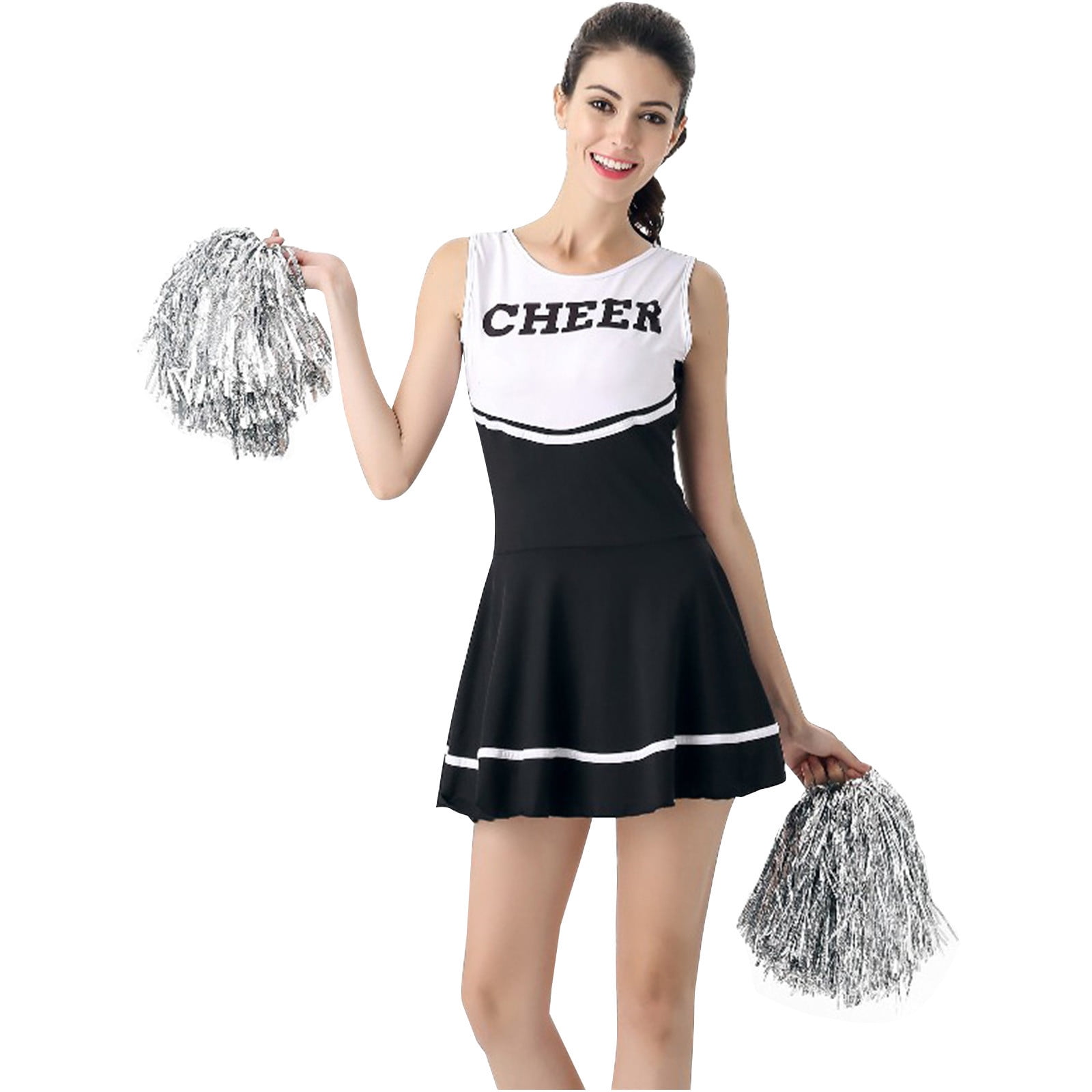 JIANJIA Adult Halloween Costumes Women Cheerleader Outfit With Pom Poms ...