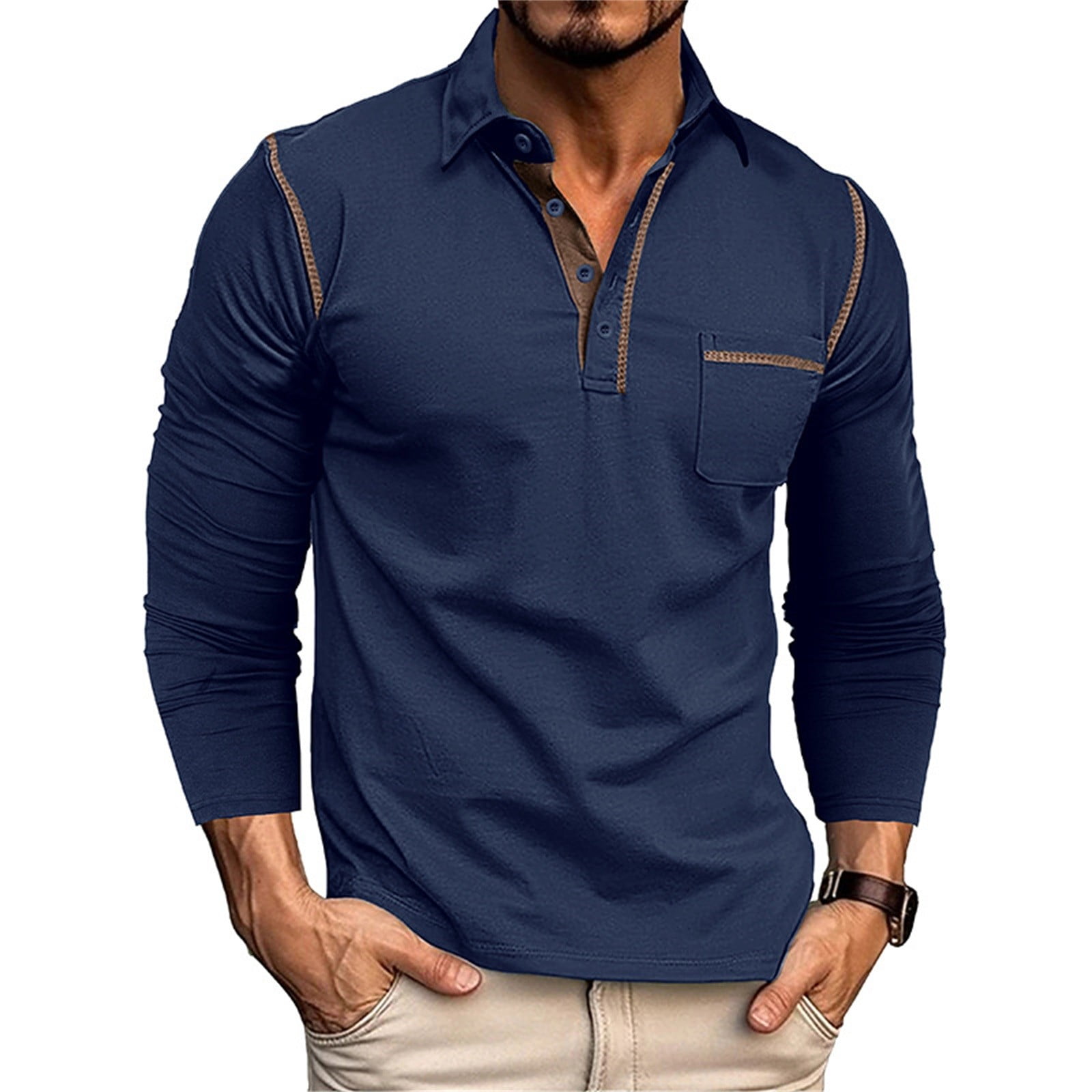 JIANJIA Mens Polo Shirts Autumn Winter Casual Long Sleeve Classic Plaid ...
