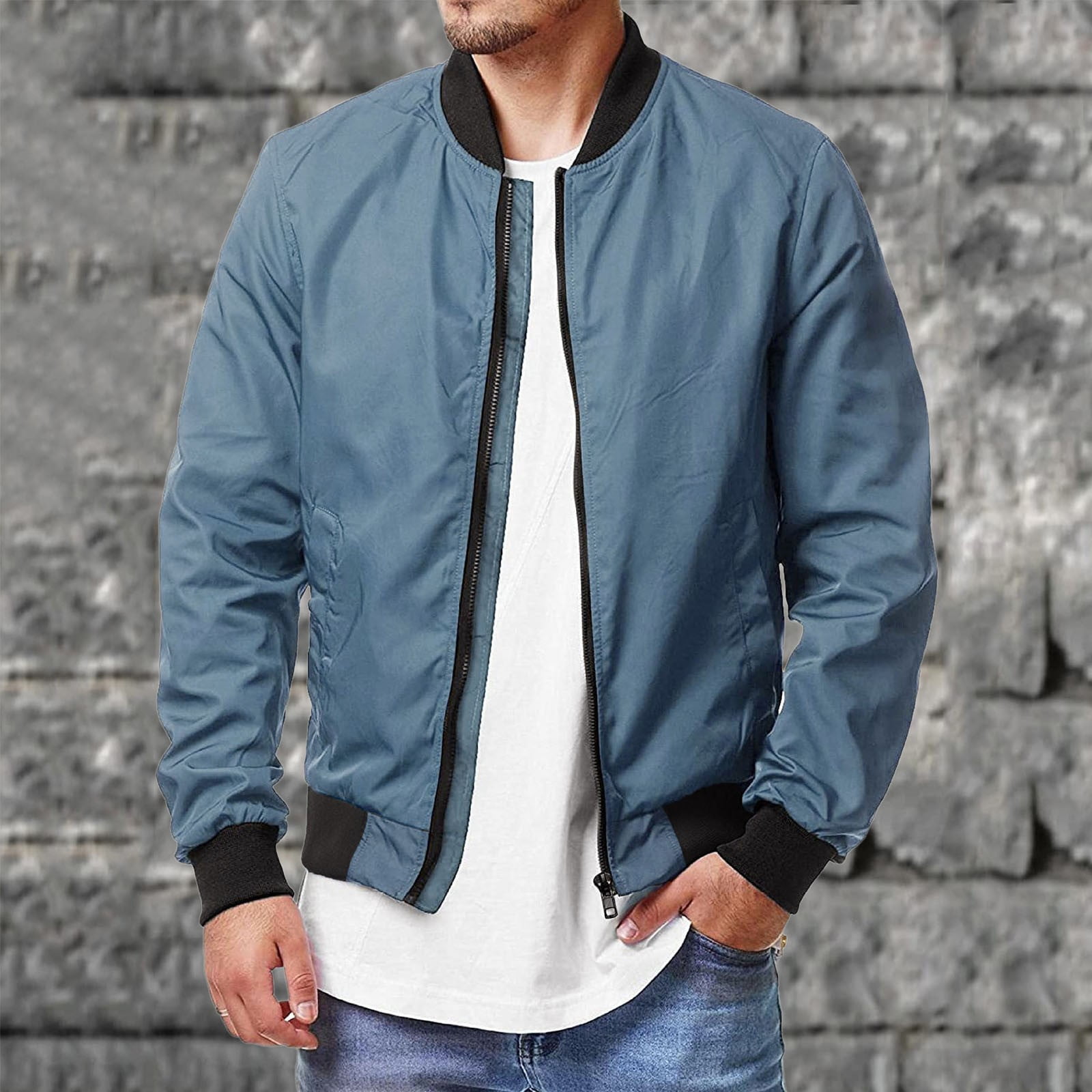 JIANJIA Mens Winter Coats Solid Color Stank Long Sleeve Zipper Casual ...