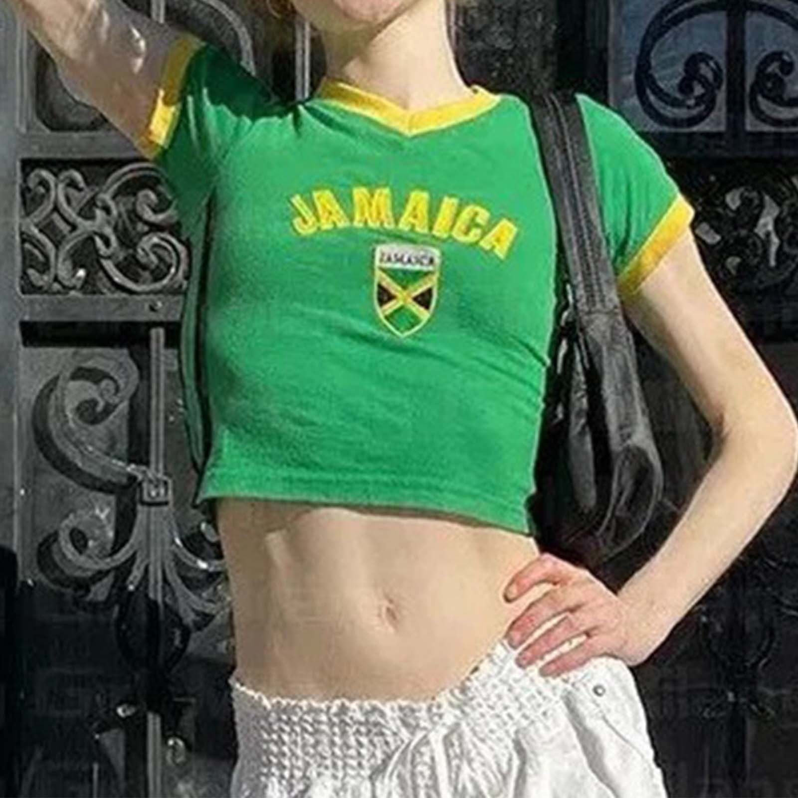 JIANJIA Tshirts For Women Short Sleeve Slim Fit Letter Print Crop Style ...