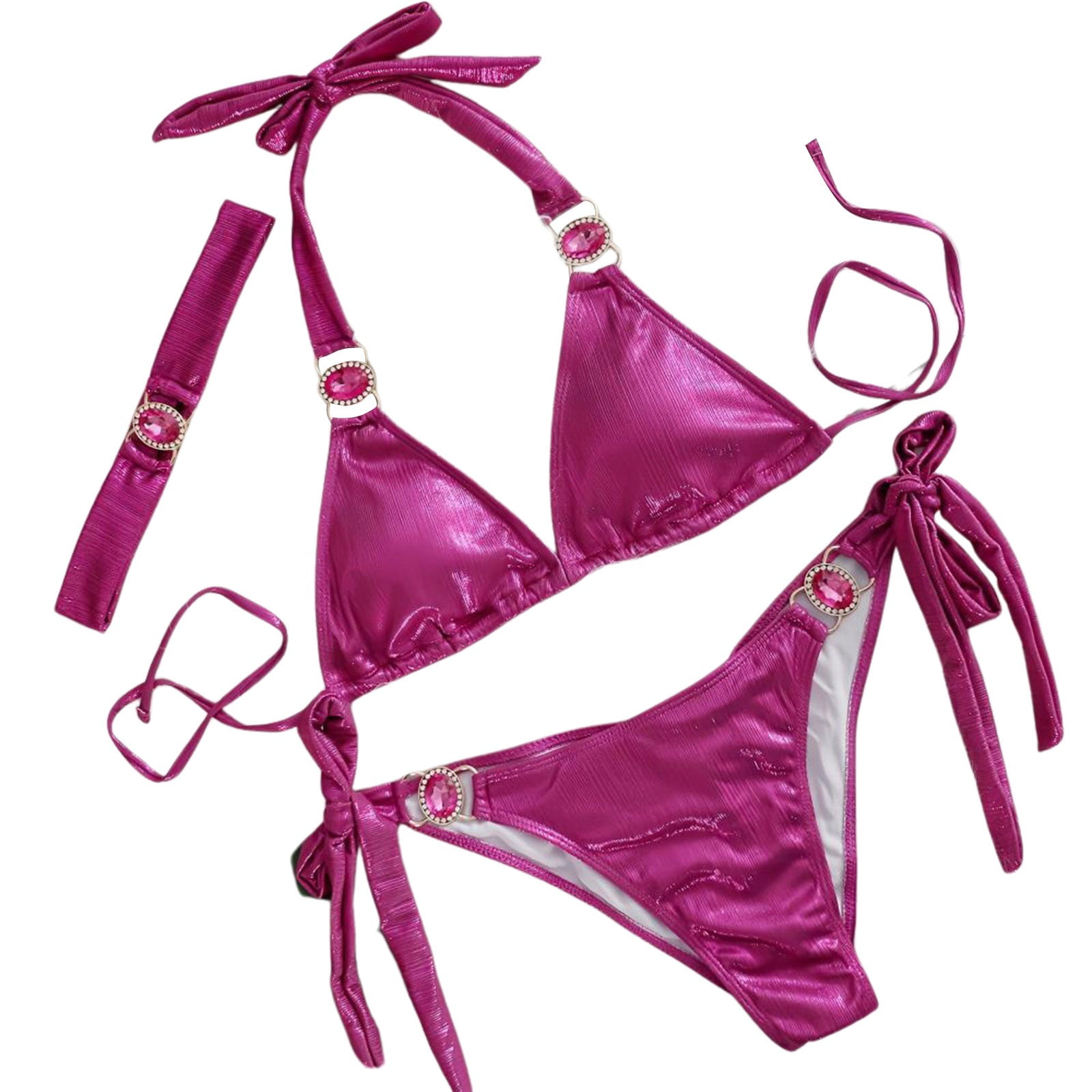 JIANJIA Womens Swimsuits Gradient Print Lace Up Halter Sexy Brassiere ...