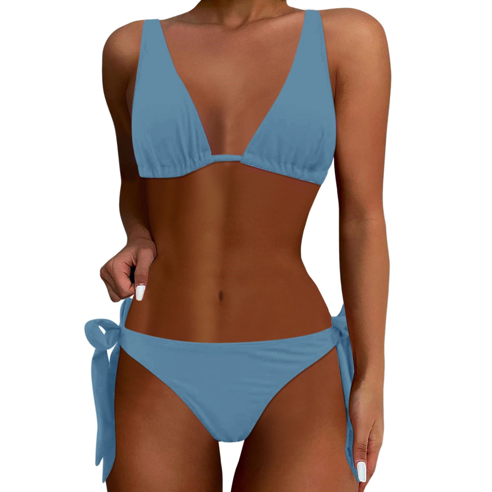 JIANJIA Womens Swimsuits Sexy Solid Color Spaghetti Strap Brassiere With Thongs Split Two Piece ...