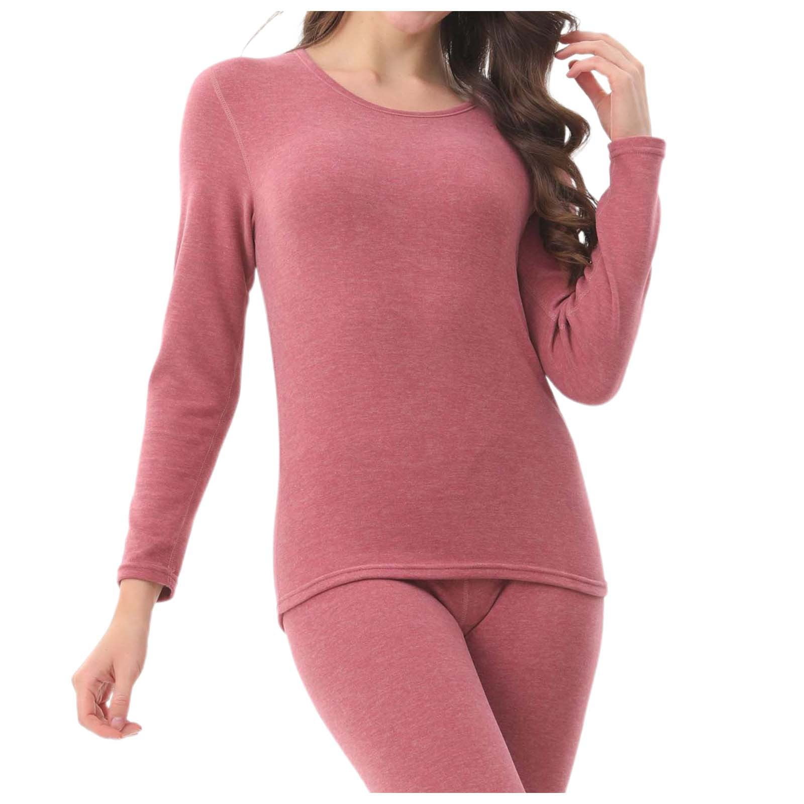 JIANJIA Womens Two Piece Sets Warm Underwear Solid Color Crew Neck Long ...