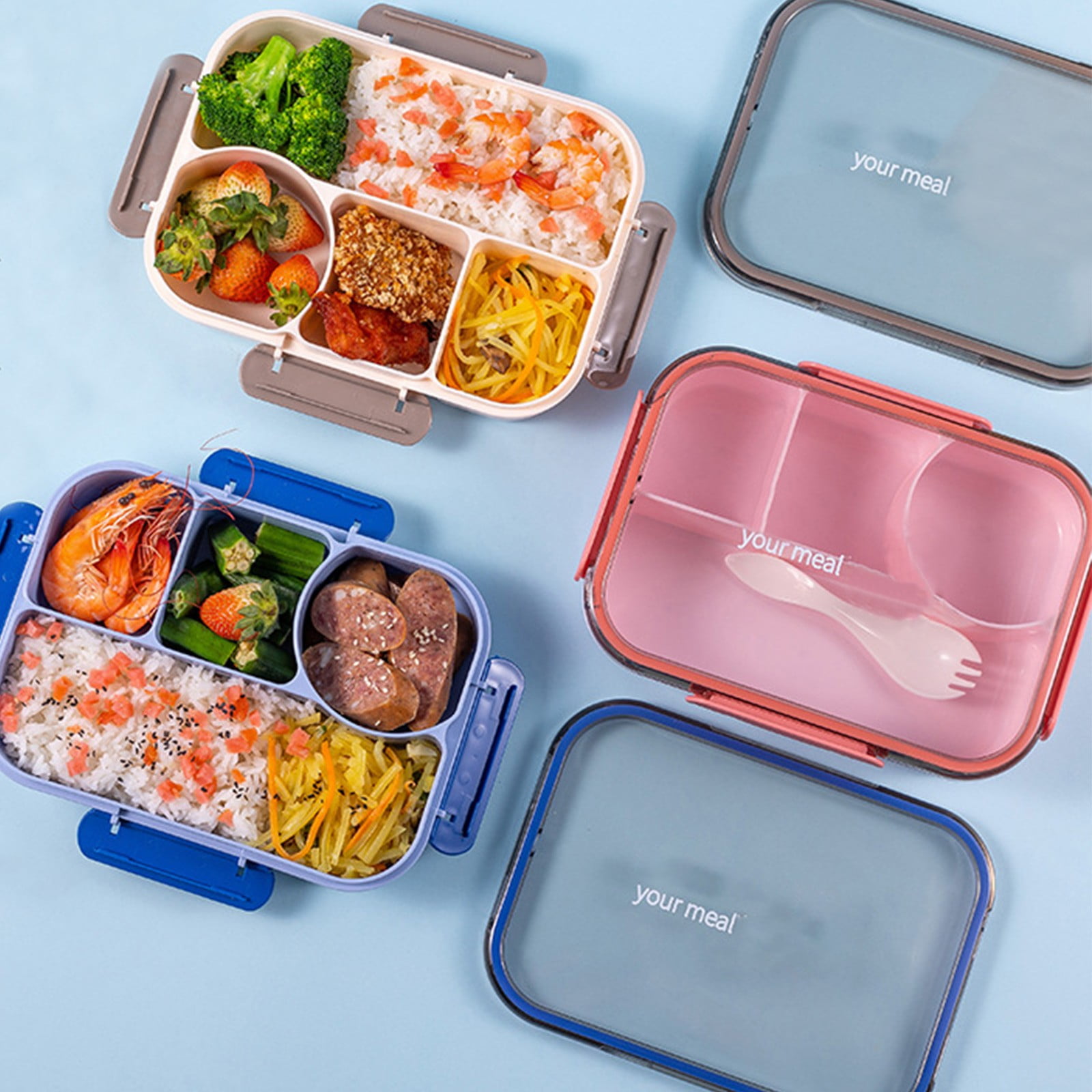 JIANJUN Bento Box Adult, Lunch Box with 4 Compartments, Reusable ...