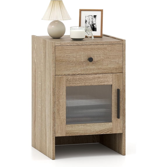 JIANYI Nightstand with Drawer & Cabinet, Fluted Bed Side Table with ...