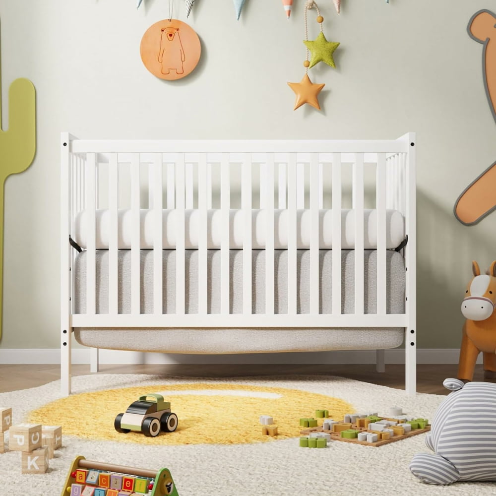JIAOBAI 5-in-1 Convertible Crib, Rustic Converts to Toddler Bed ...