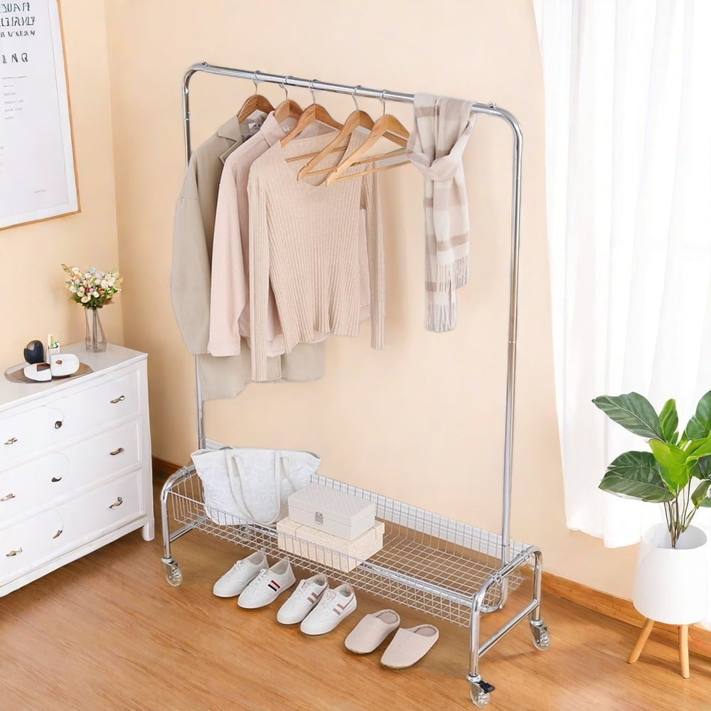 JIAOBAI Clothes Rack, Heavy Duty Adjustable and Extendable Garment Rack ...