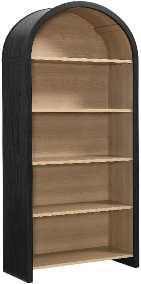 JIAQI Evie Modern Arched Wide Bookcase in Black - 76 Inch Open Shelf ...