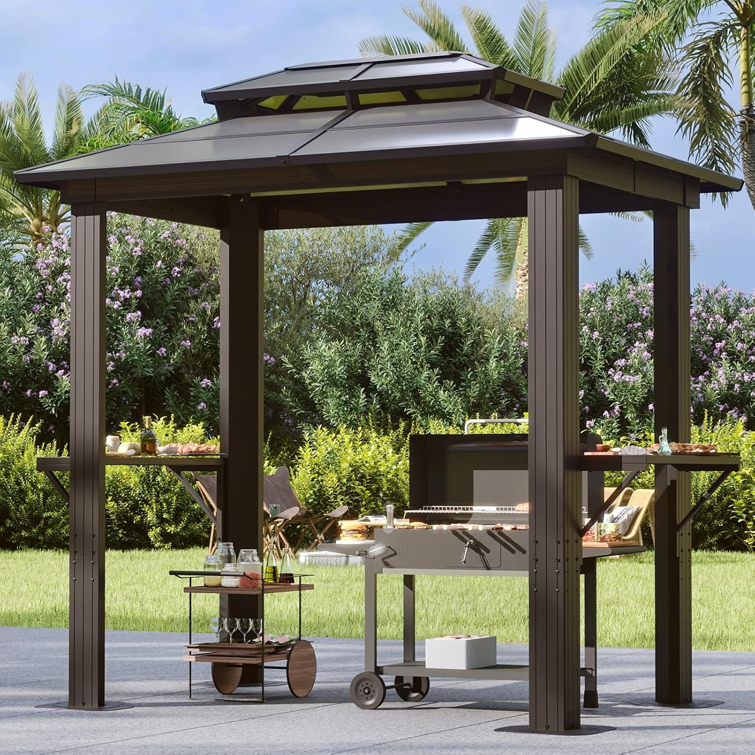 JIAQI Grill Gazebo 8 x 5FT, Outdoor Barbecue Gazebo with Double ...