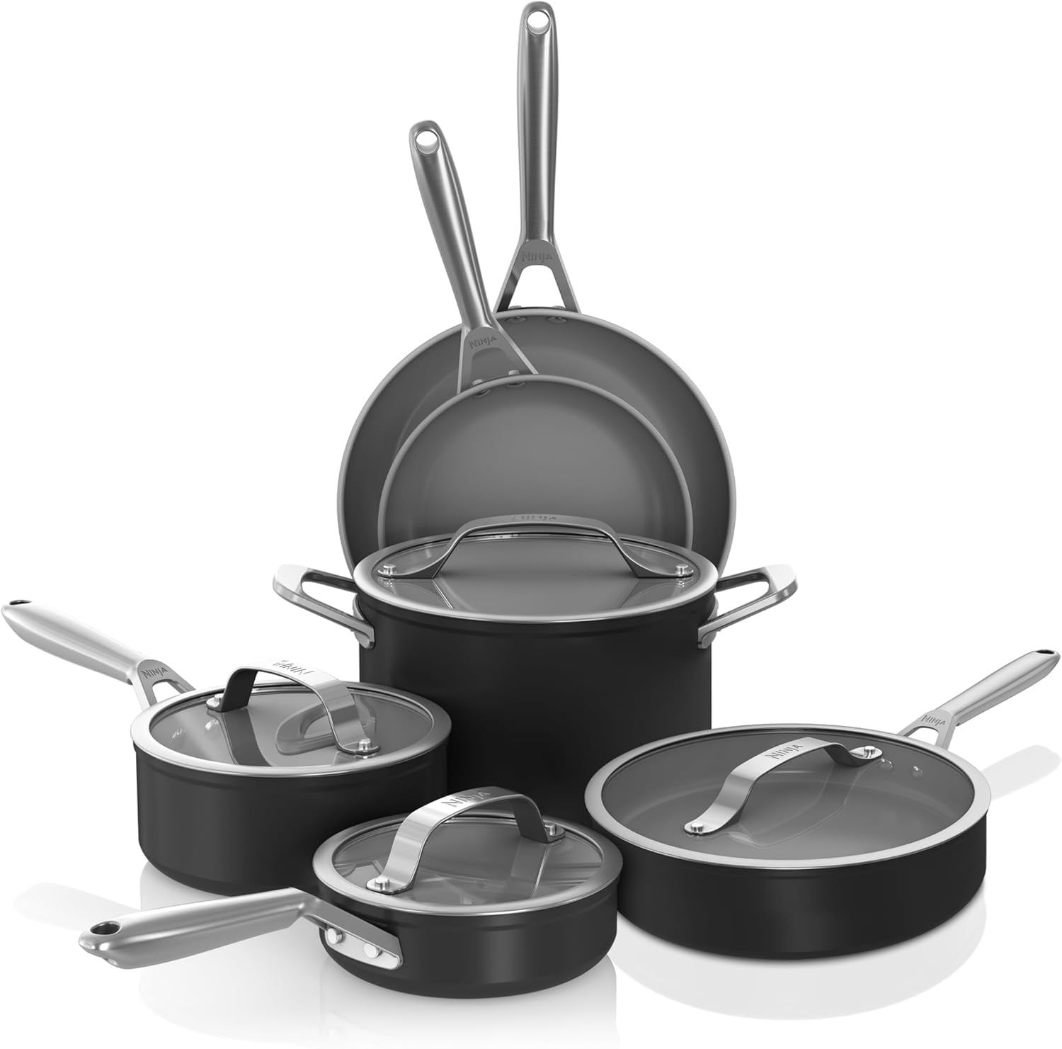 JIAQI NeverStick Ceramic Pro 10-Piece Cookware Set, Non-Stick Pots ...