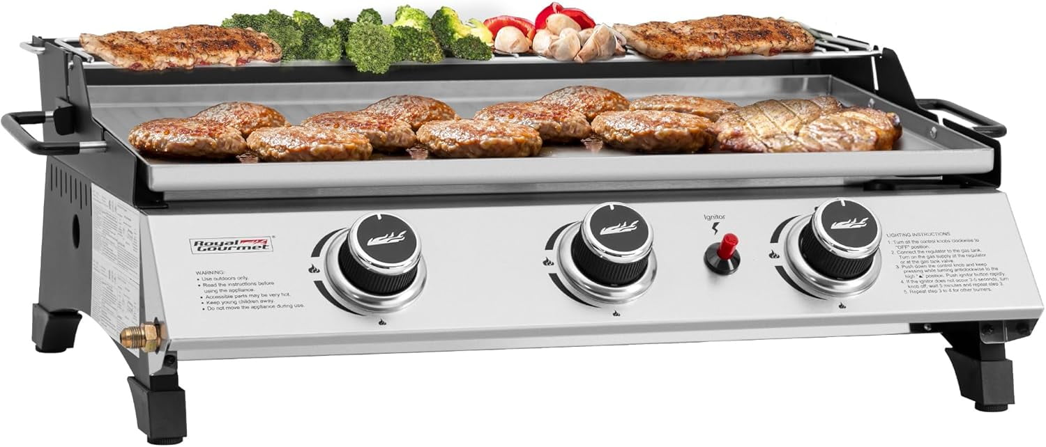 JIAQI PD1303S 3-Burner Tabletop Propane Gas Griddle with Detachable ...