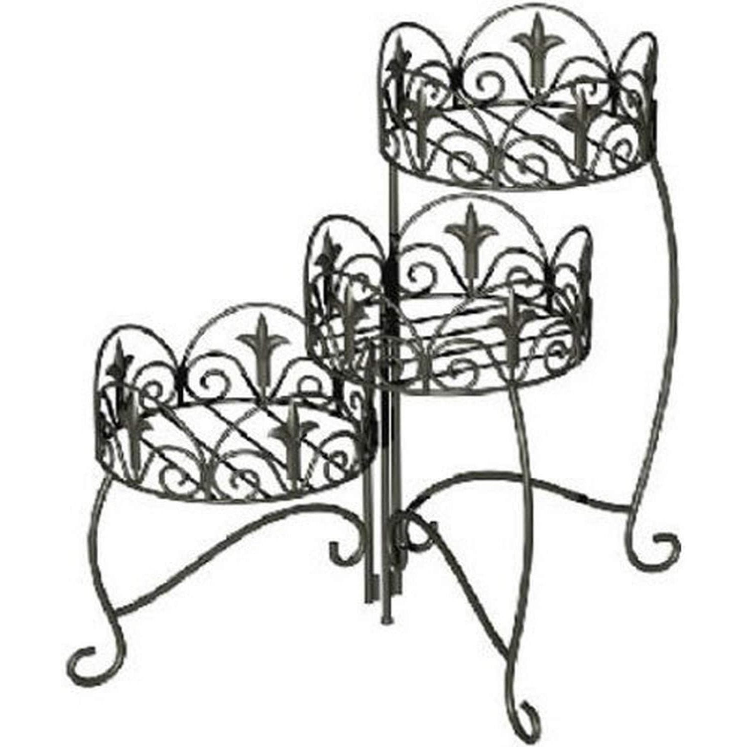 JIARUI 3-Tier Folding Classic Finial Plant Stand, Black - Walmart.com