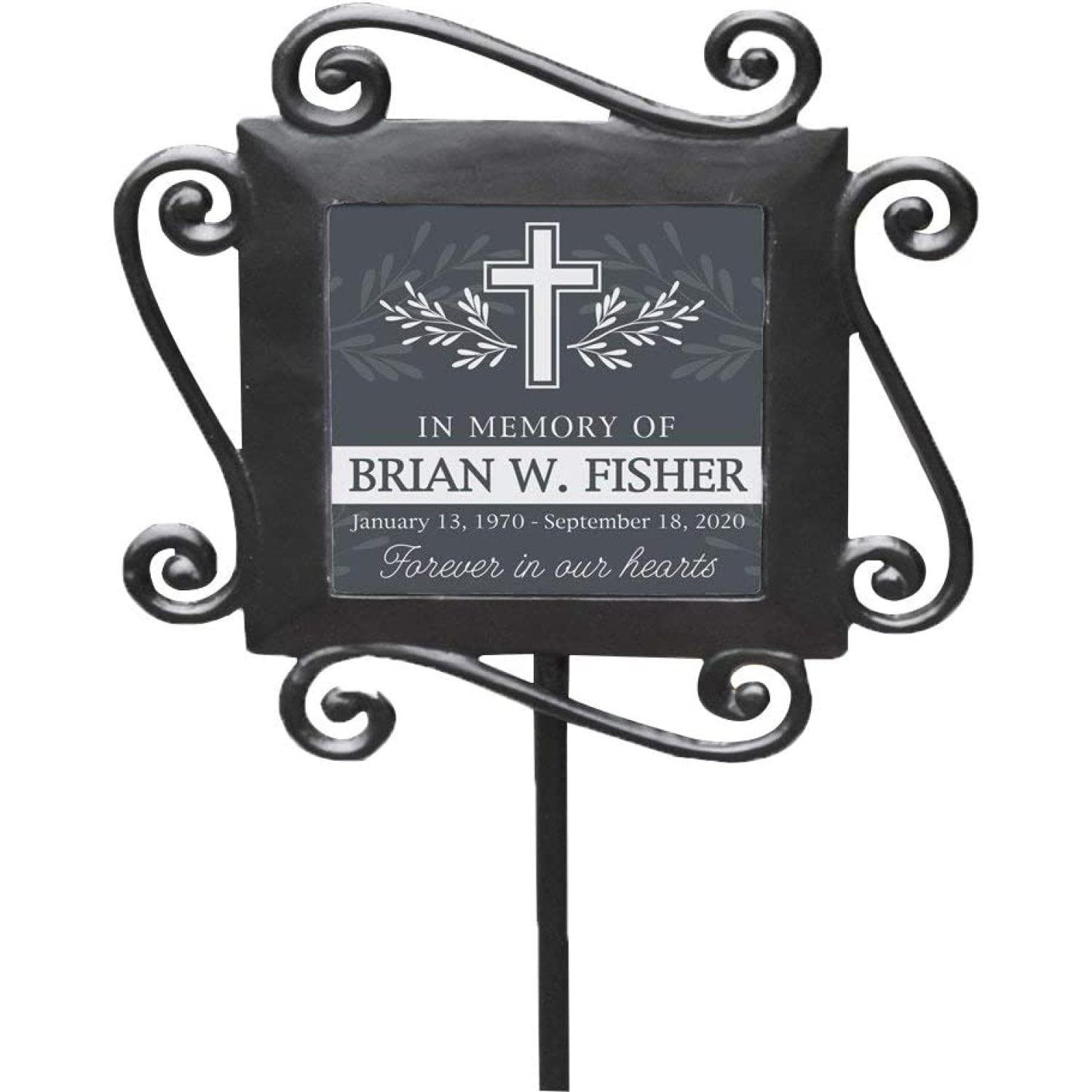 JIARUI Personalized Memorial Garden Stake Featuring Cross with Leaves Design, 28 x 8.5 Inches ...