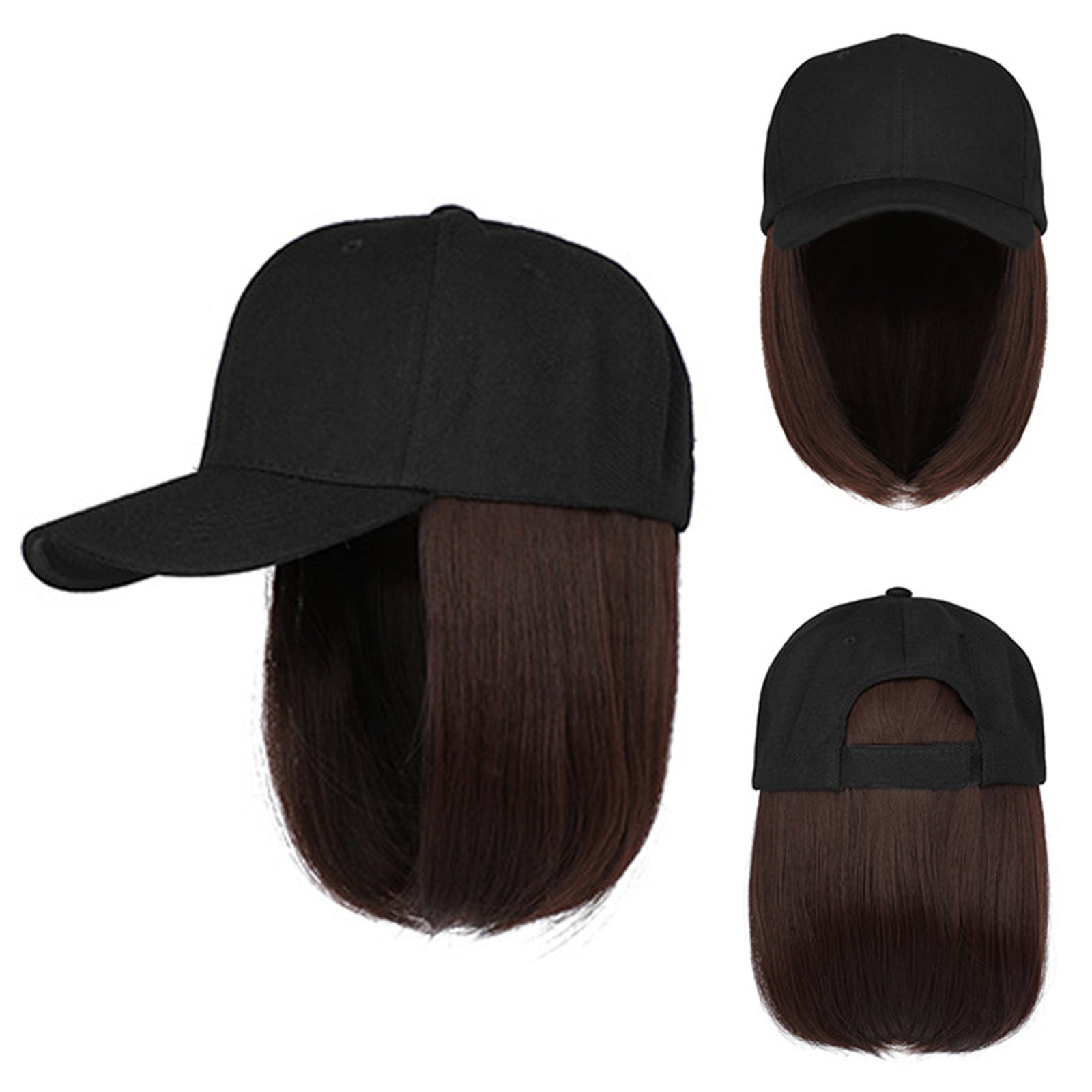 JIASEN Baseball Cap with Hair Extensions Straight Short Bob Hairstyle ...