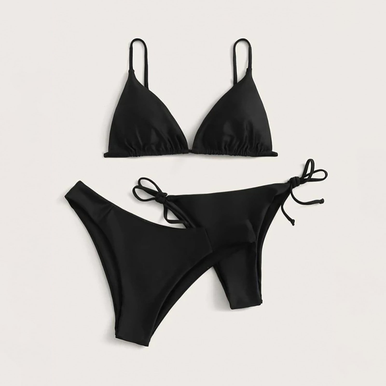 Jiasen Women Bikini Set Solid Color Sexy Triangle Three Piece Swimsuit