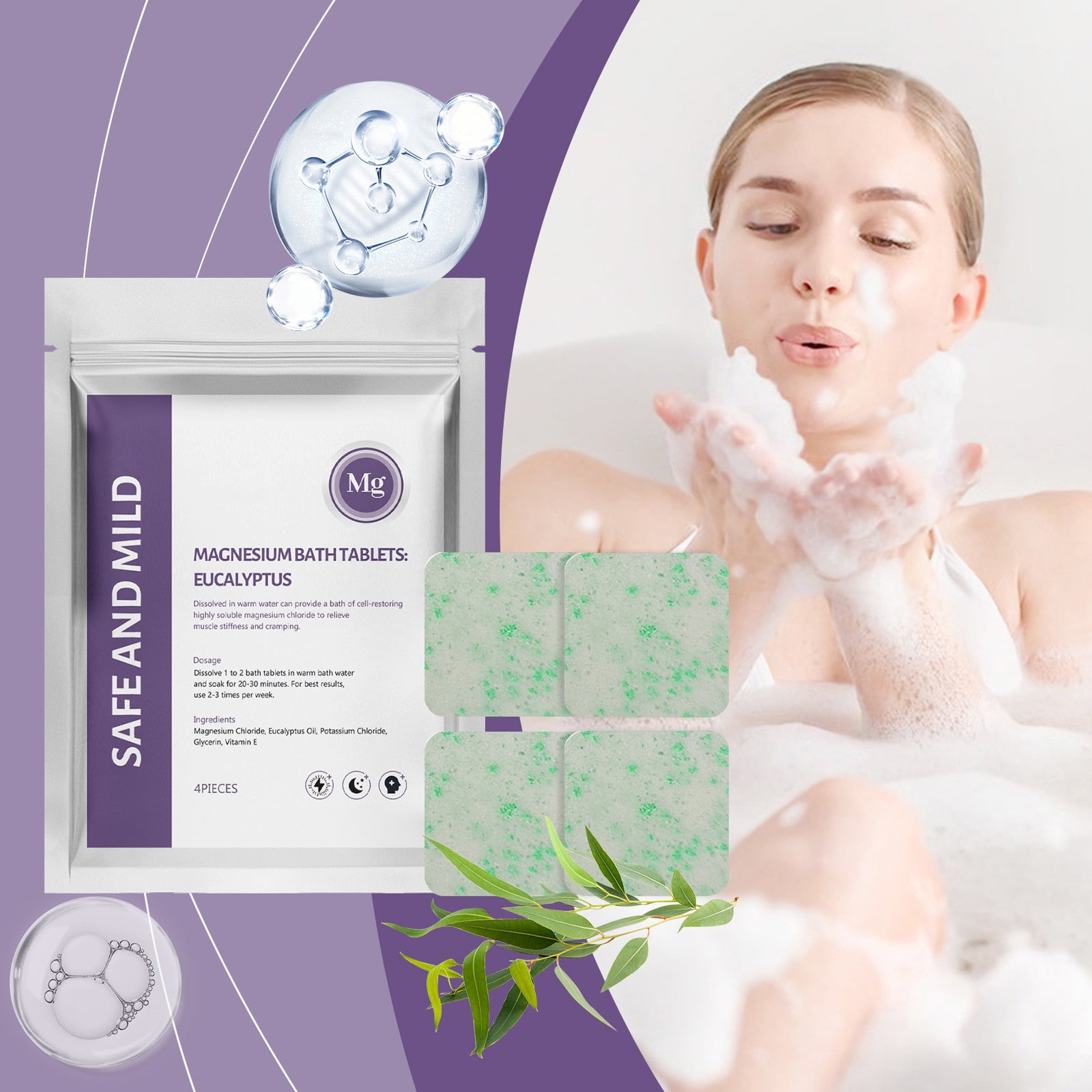 JIASONJY Eucalyptusserum Oil Magnesium Bath Tablets Gentle Body ...