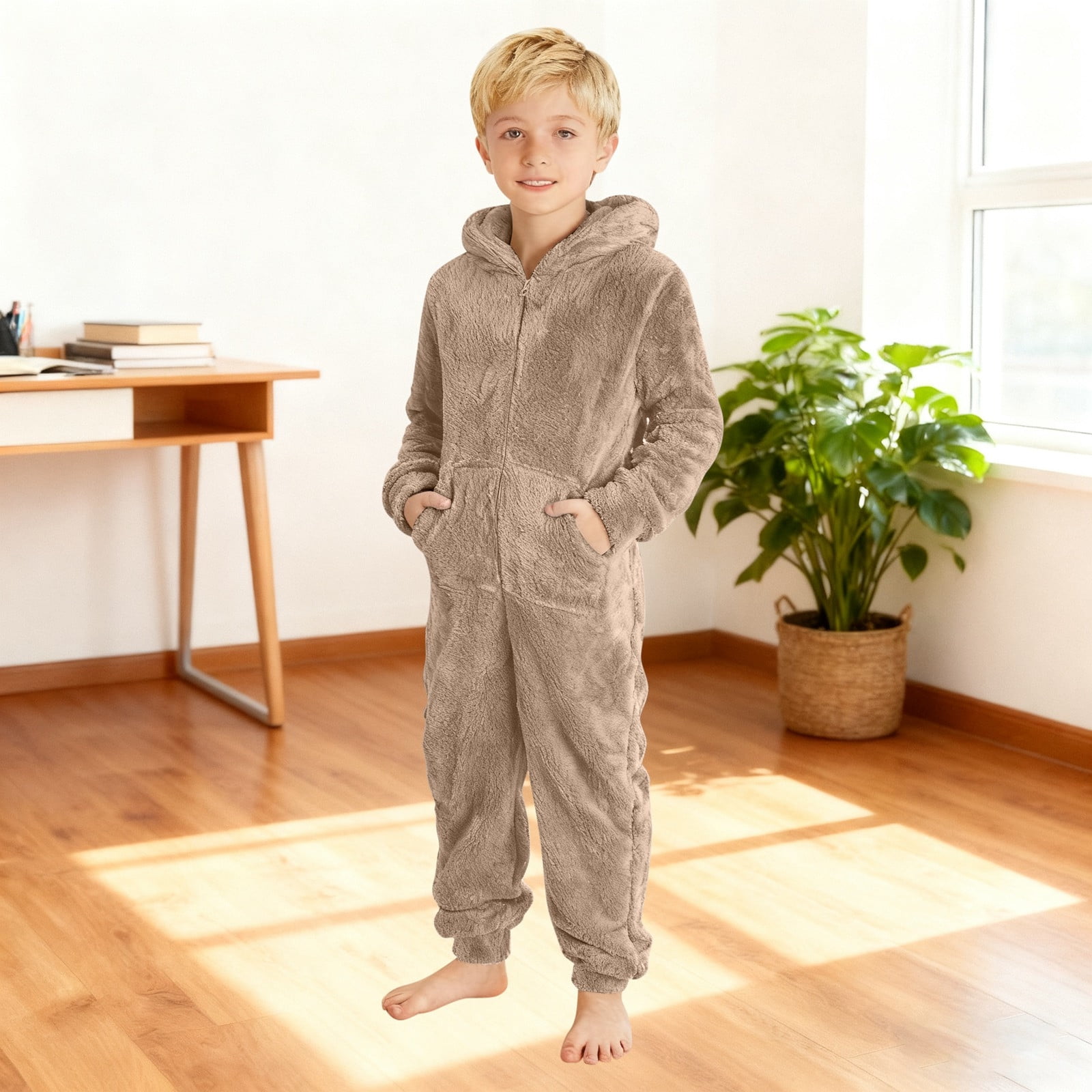 JIAYUE Boys Girls Bodysuit Solid Color Long Sleeve Hooded Zipper ...