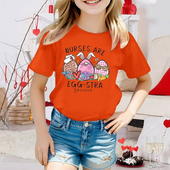 JIAYUE Boys Girls Kids Easter Tops Cartoon Print Short Sleeve Pull-On ...
