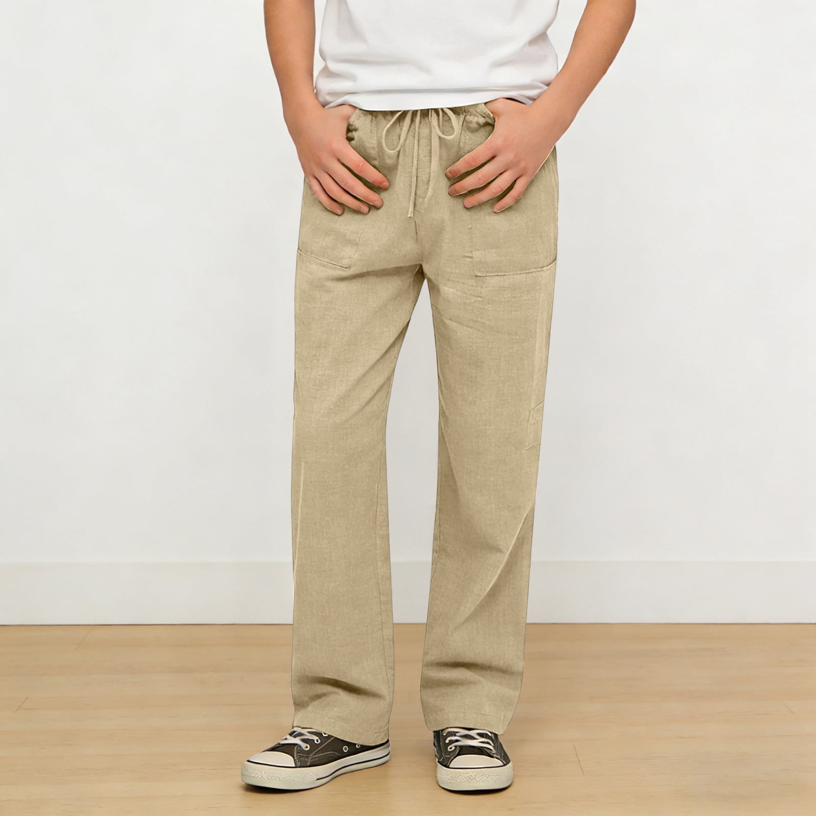 JIAYUE Boys Girls Spring Slacks Solid Color Mid Waisted Loose Long ...