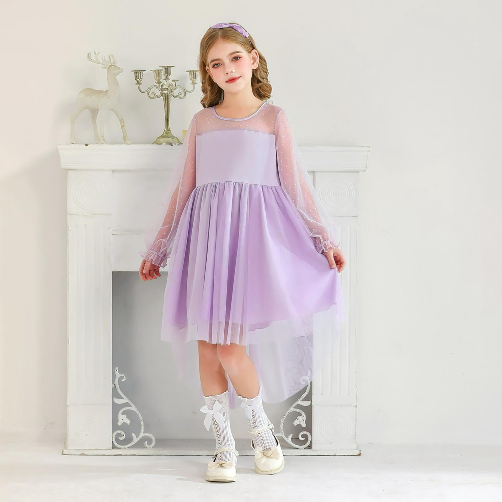 JIAYUE Carnival Child Girls Dresses Solid Color Round Neck Long Sleeve ...