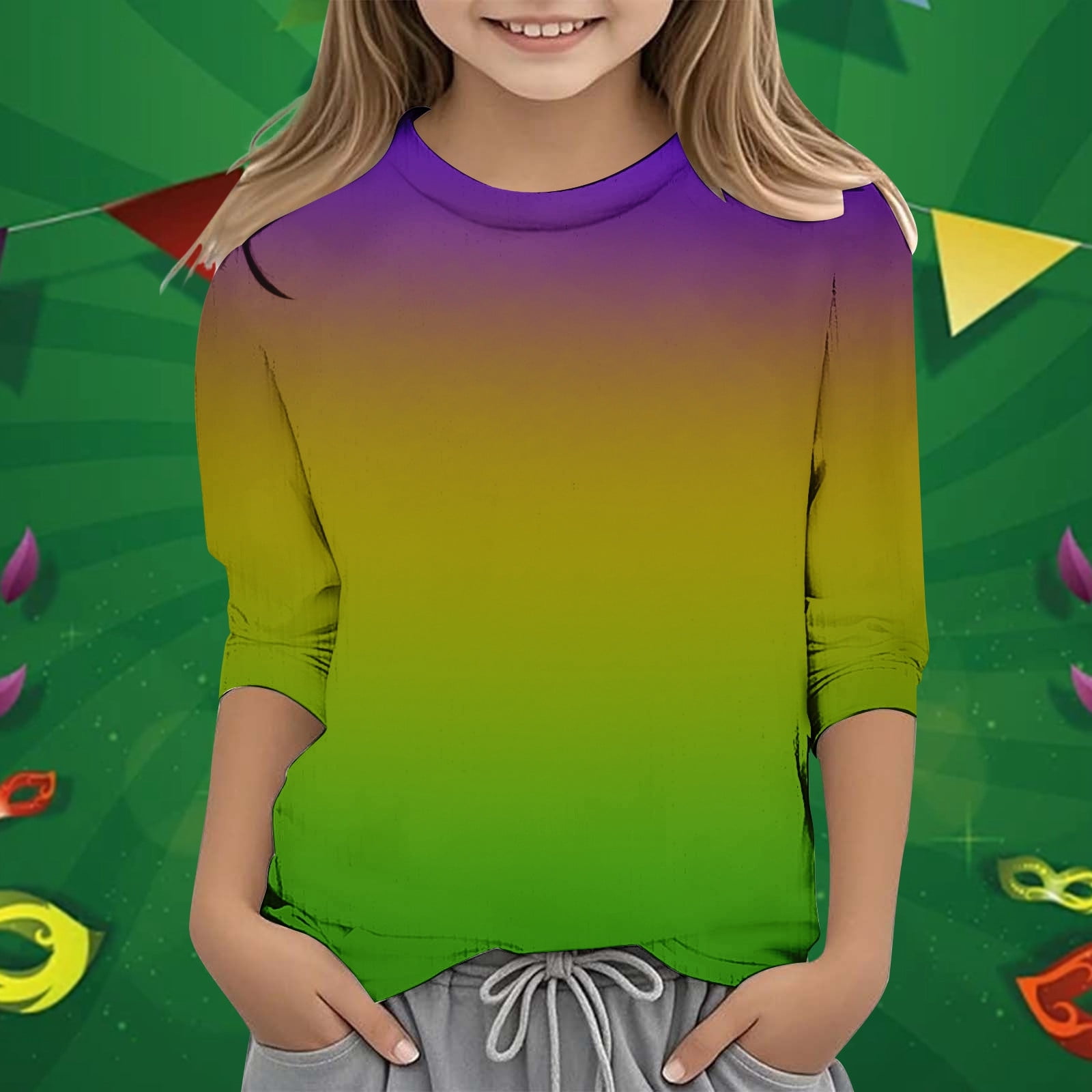 JIAYUE Carnival Tops For Kids Boys Girls Color Block Elbow-Length Round ...