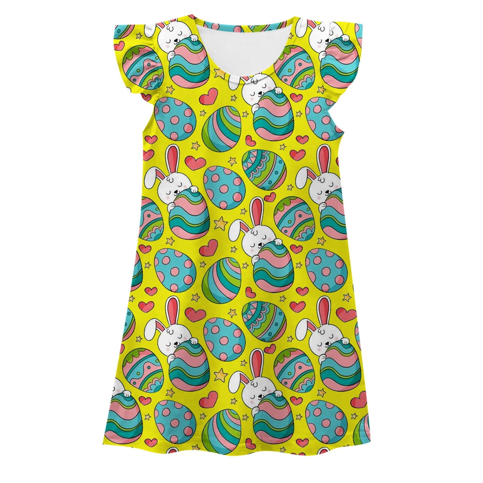 JIAYUE Easter Dresses For Girls Crew Neck Cartoon Print Short Sleeve ...
