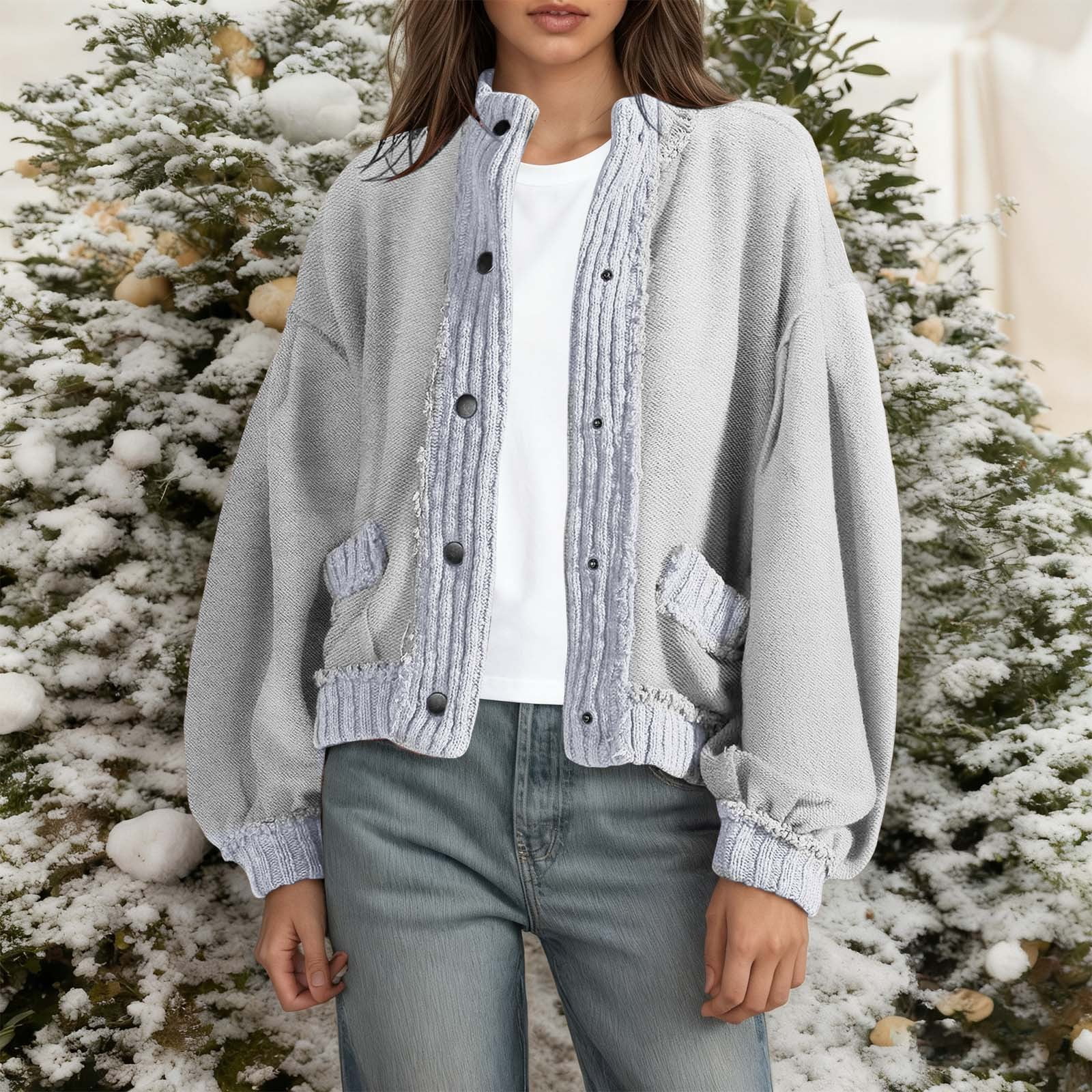 JIAYUE Fall Winter Outerwear Jacket For Women Solid Color Long Sleeve ...