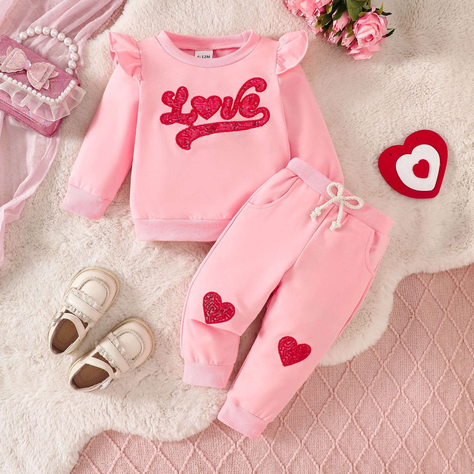 JIAYUE Girls Fall Winter Outfits Set Letter Print Long Sleeve Crew Neck ...