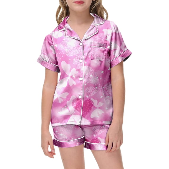 JIAYUE Girls Pajamas 2-Piece Set Cute Pattern Notch Collar Short Sleeve ...